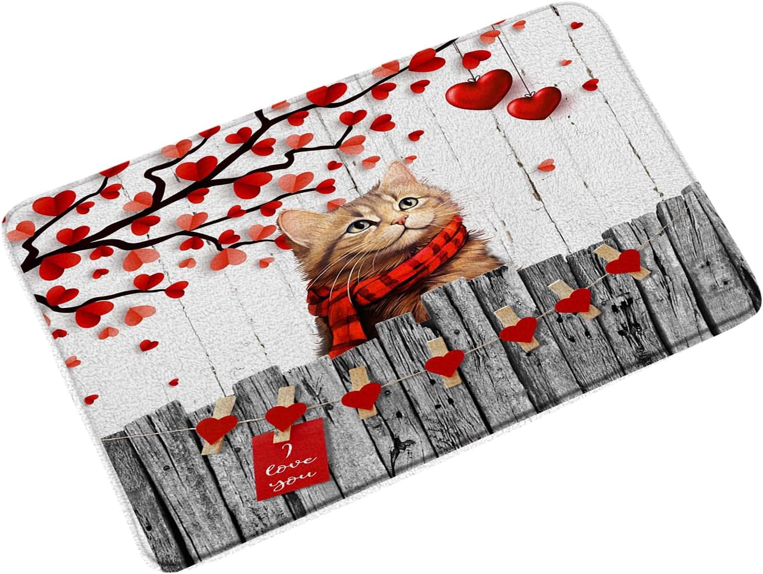 TraQunn Valentine's Day Cat Bath Mat Romantic Red Love Heart Tree ...