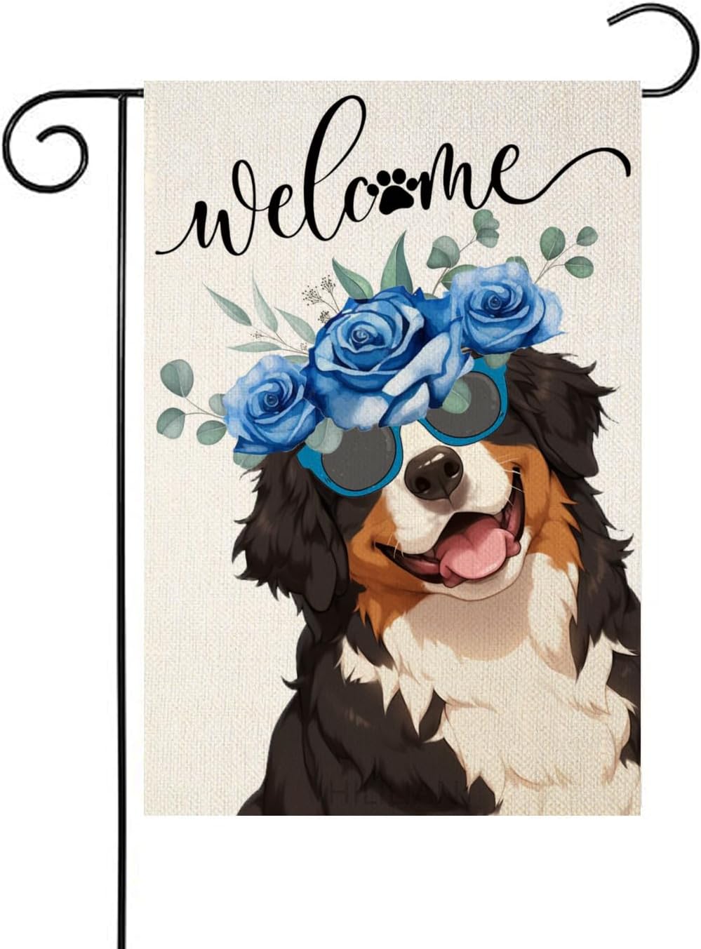 TraQunn Welcome Bernese Mountain Garden Flag 12x18 Inch Double Sided Dog with Blue Rose Flowers ...
