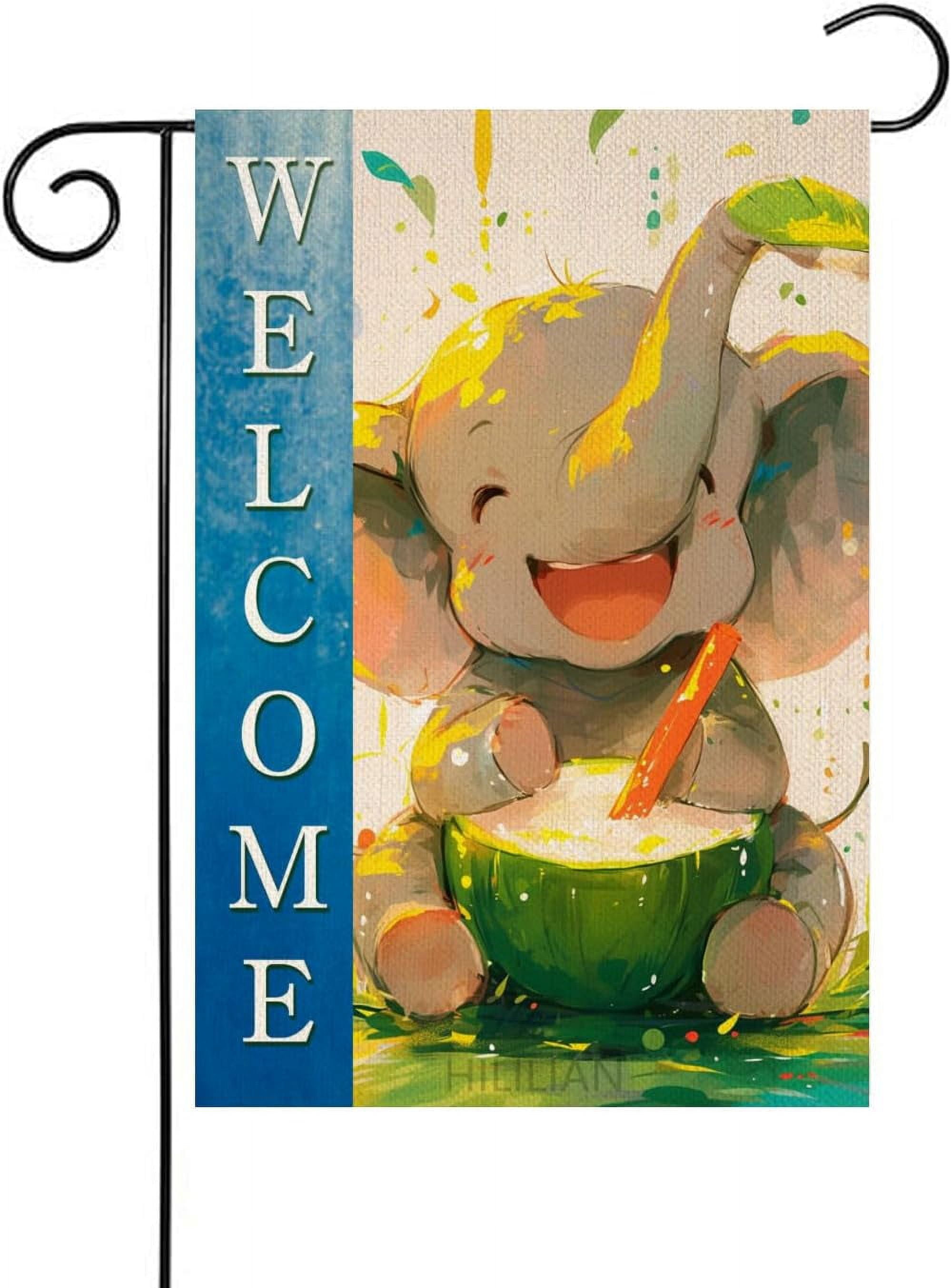 TraQunn Welcome Elephant Summer Garden Flag Beach 12x18 Inch Double ...