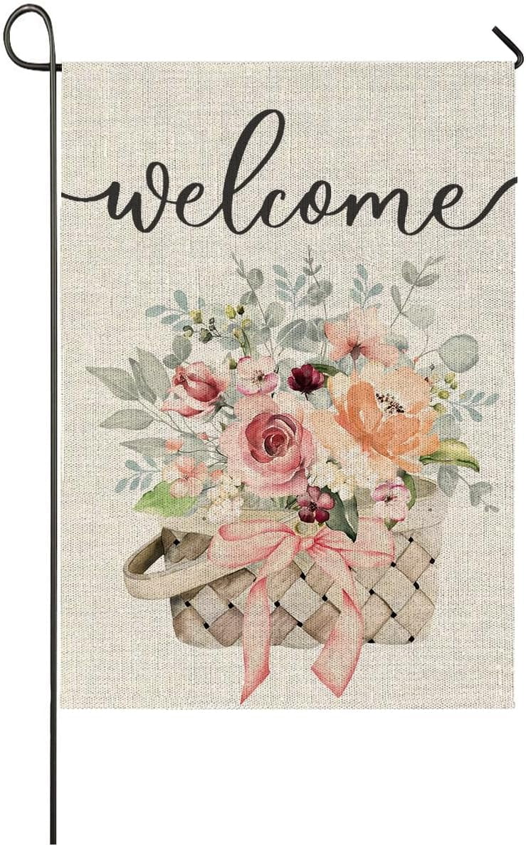 TraQunn Welcome Floral Garden Flag Mason Jar 12x18 Inch Double Sided ...