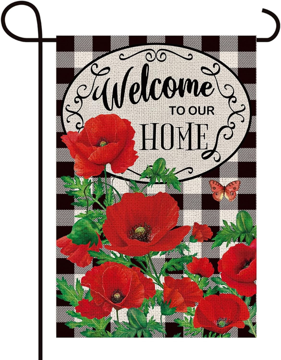 TraQunn Welcome To Our Home Poppy Flower Butterfly Buffalo Check Plaid ...