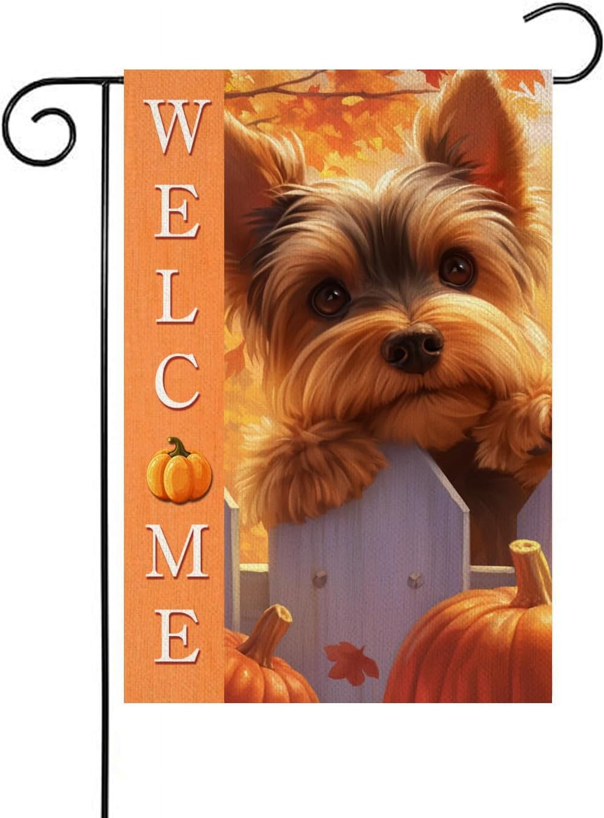 TraQunn Yorkie Welcome Fall Garden Flag 12x18 Inch Double Sided Burlap ...