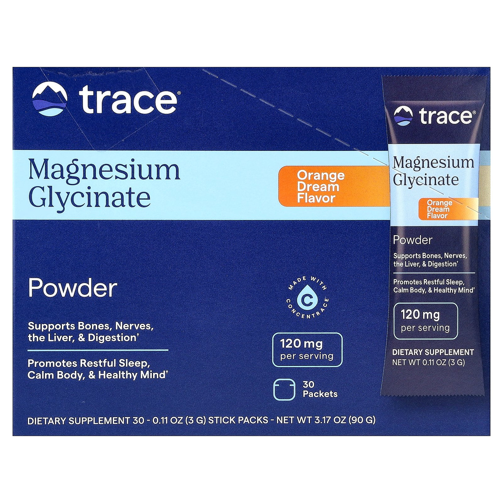 Trace Magnesium Glycinate Powder, Orange Dream, 30 Packets, 0.11 oz (3 ...