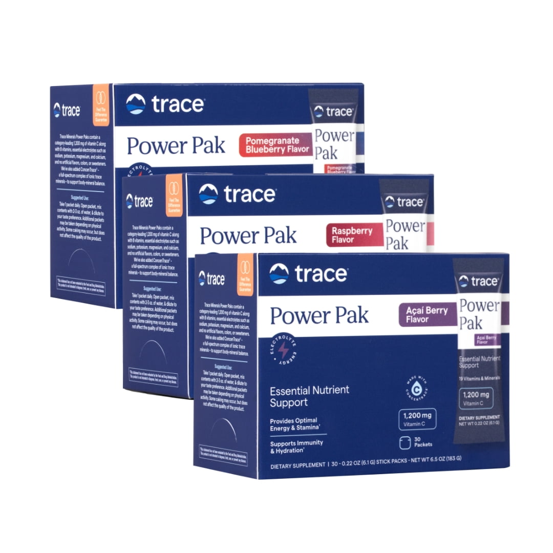 Trace Minerals Power Pak | Electrolyte + 1200mg Vitamin C, Zinc, Magnesium | Immunity, Hydration ...