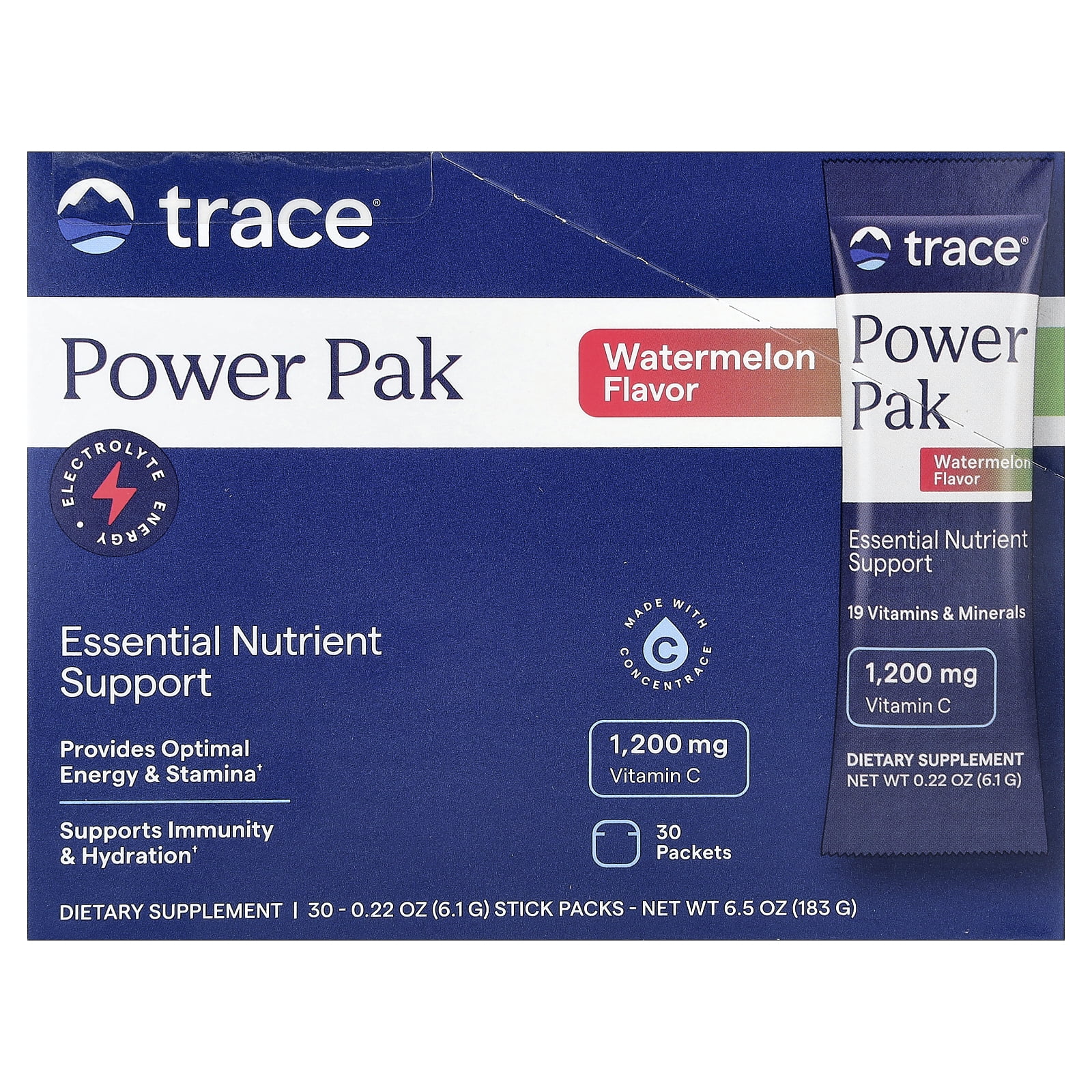 Trace Minerals | Power Pak Electrolyte Powder Packets | 1200 mg Vitamin ...