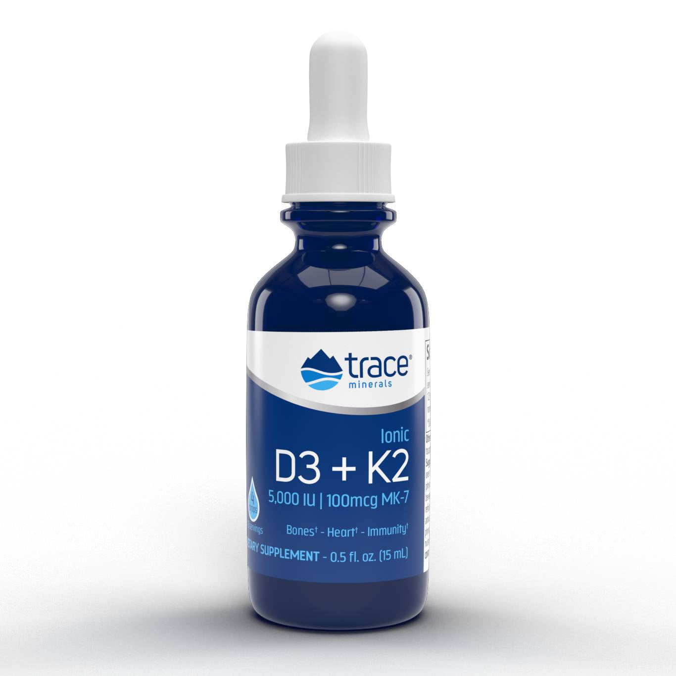 Trace Minerals | Liquid Ionic Vitamin D3 + K2 | 125 mcg (5,000 IU) D3, 100 mcg K2 | Concentrated ...