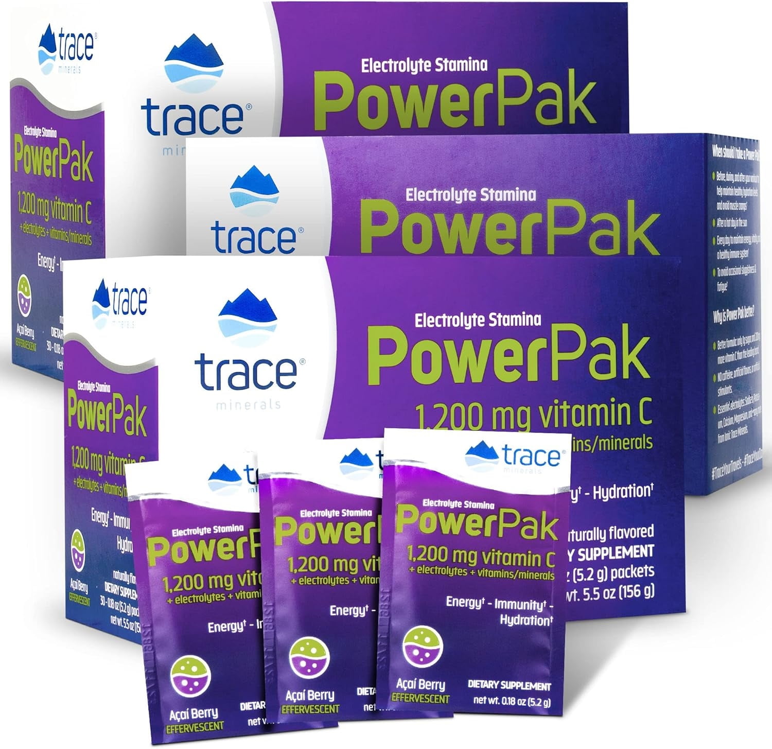 Trace Minerals | Power Pak Electrolyte Powder Packets | 1200 mg Vitamin ...