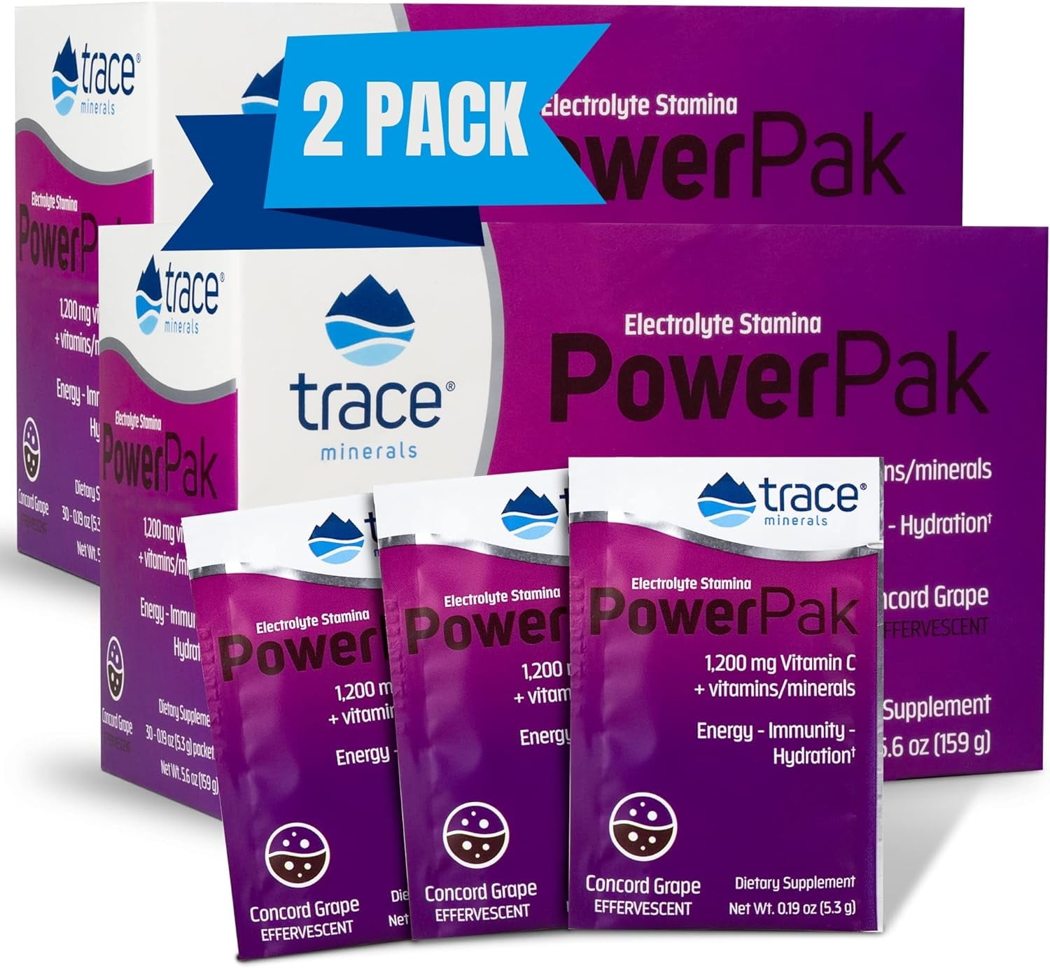Trace Minerals | Power Pak Electrolyte Powder Packets | 1200 mg Vitamin ...