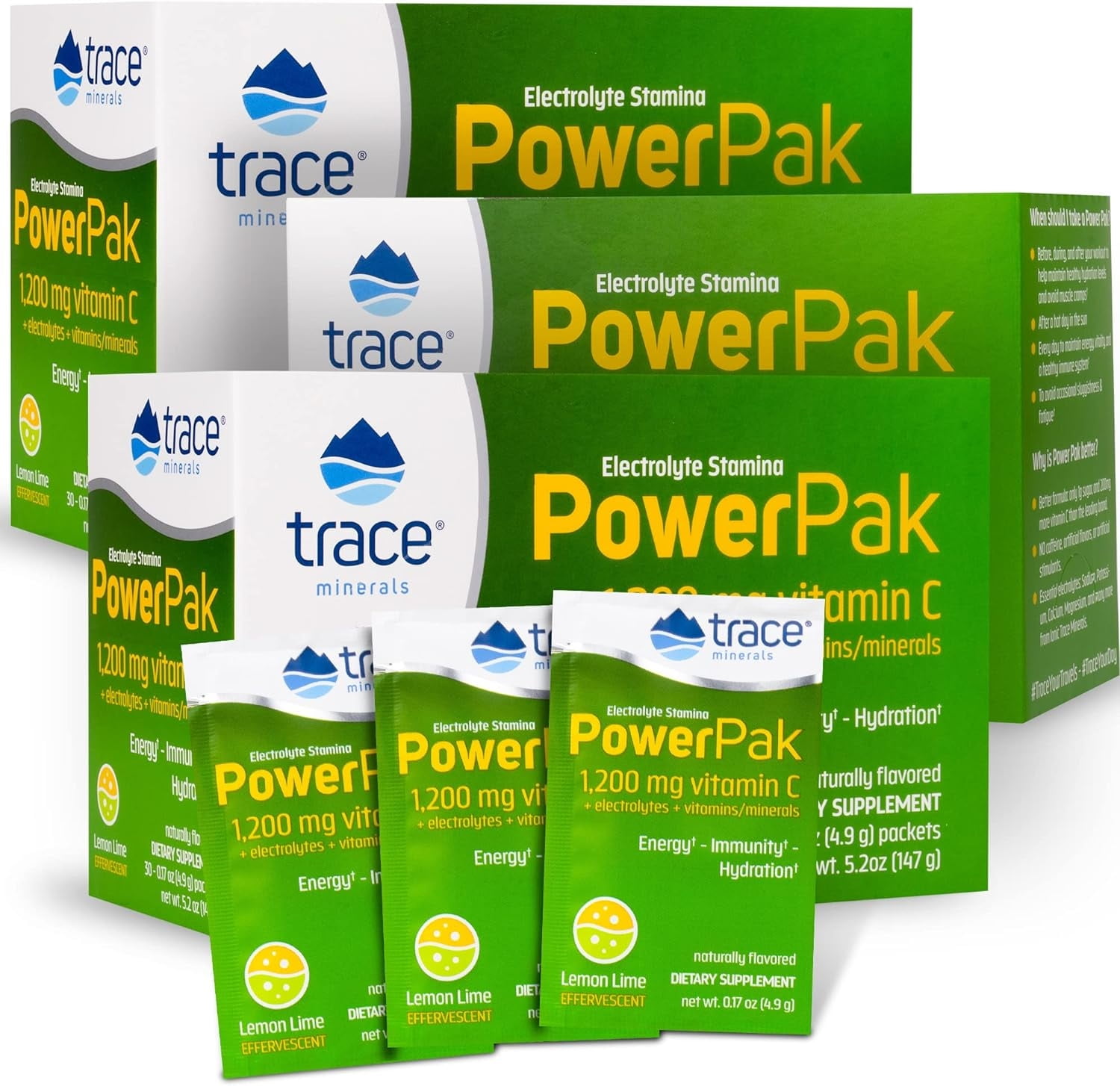 Trace Minerals | Power Pak Electrolyte Powder Packets | 1200 mg Vitamin ...