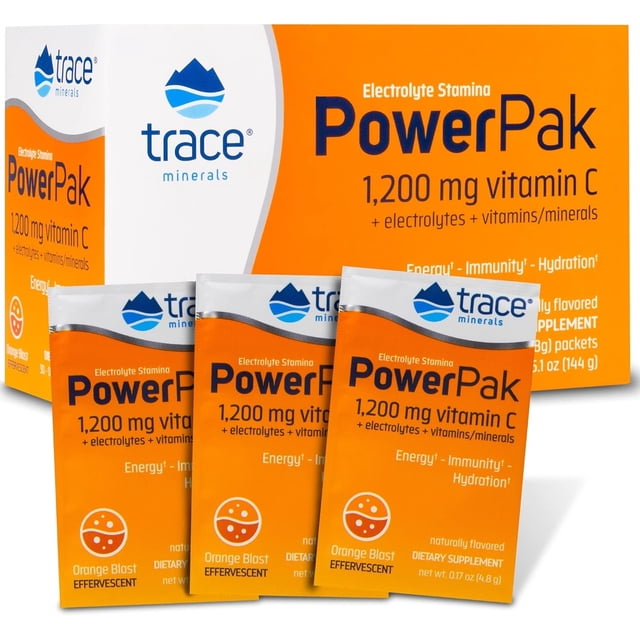 Trace Minerals | Power Pak Electrolyte Powder Packets | 1200 mg Vitamin ...