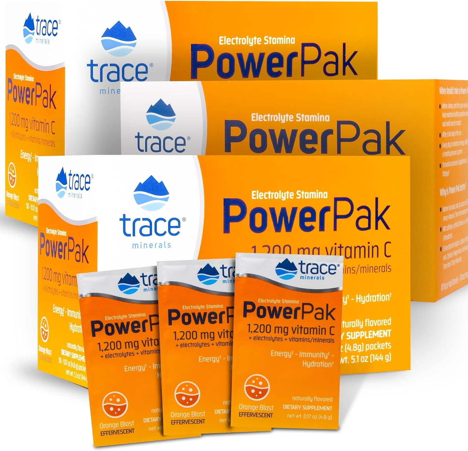 Trace Minerals | Power Pak Electrolyte Powder Packets | 1200 mg Vitamin ...