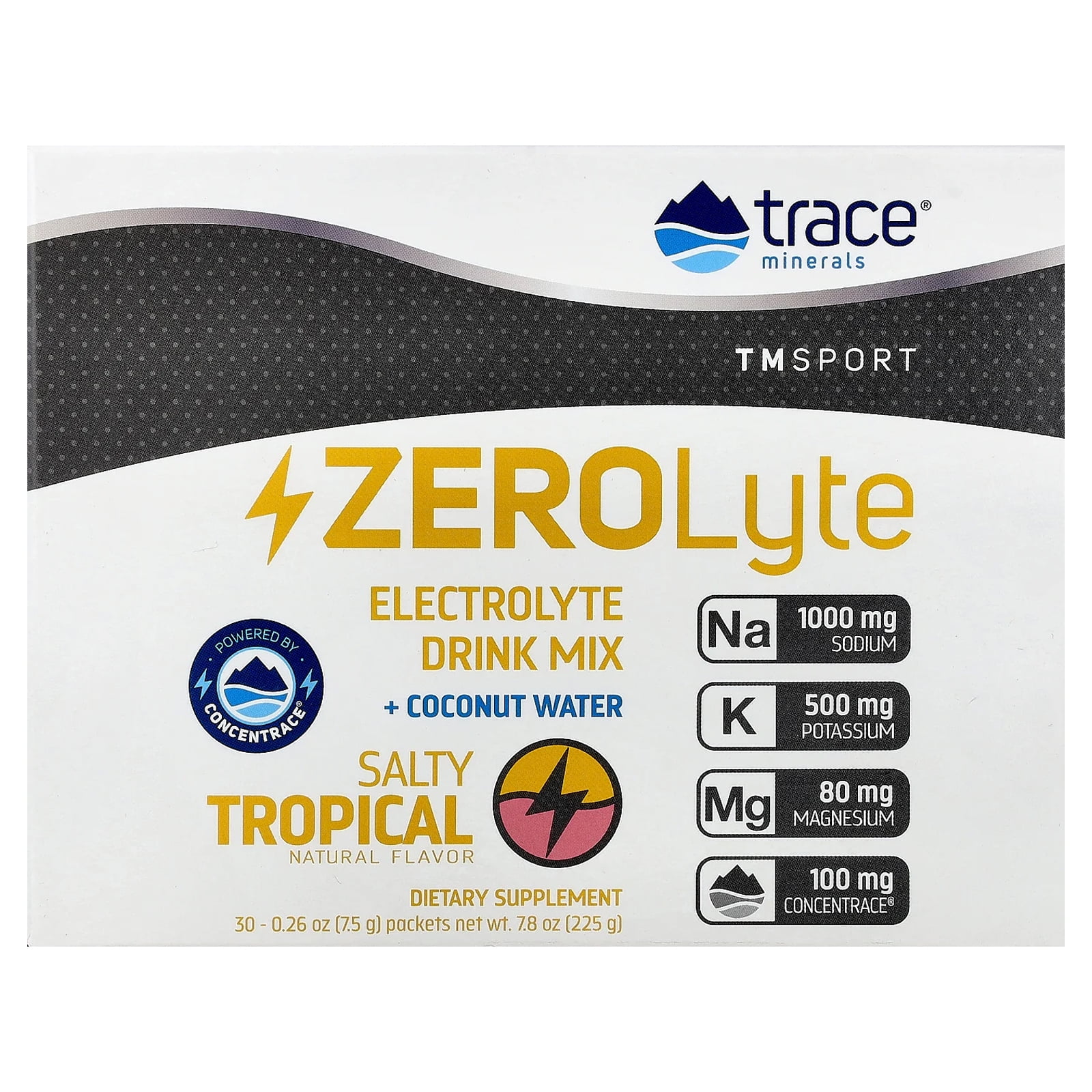 Trace TM Sport, ZEROLyte, Electrolyte Drink Mix + Coconut Water, Salty Tropical, 30 Packets, 0. ...
