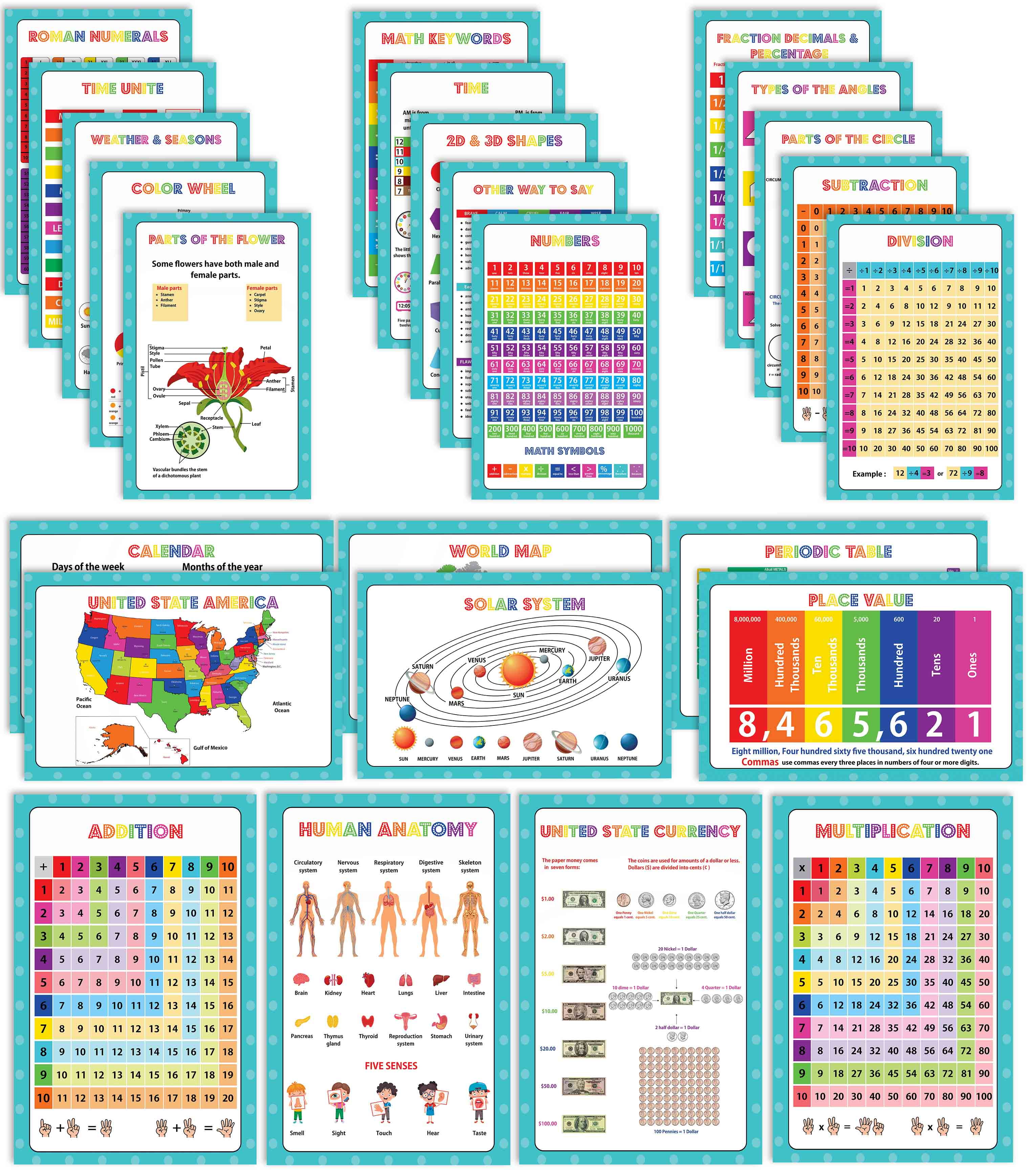 Traceease Educational Poster For Elementary School, Pack Of 25 Large 11 ...
