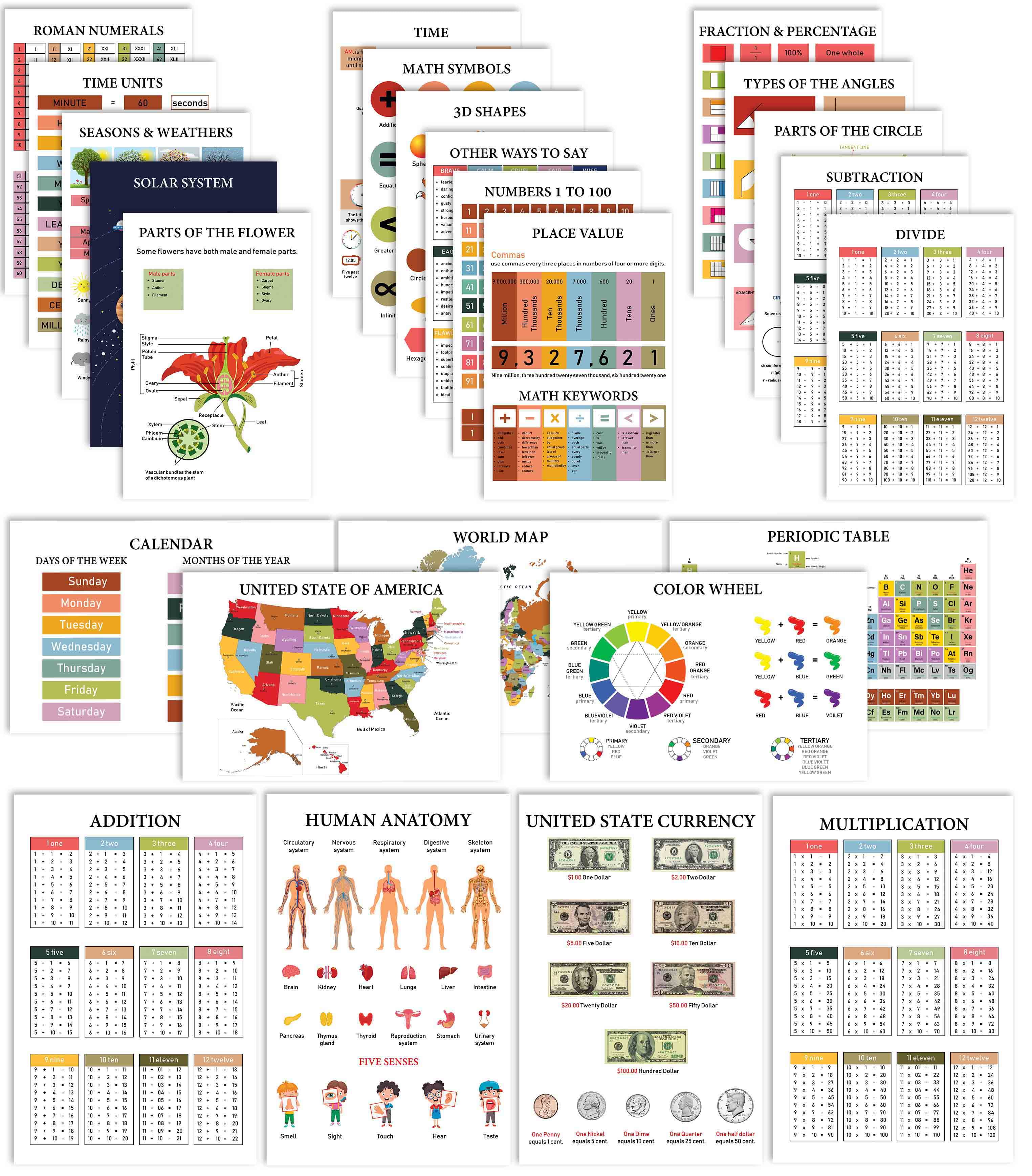 Traceease Educational Poster For Elementary School, Pack Of 25 Large 11 ...