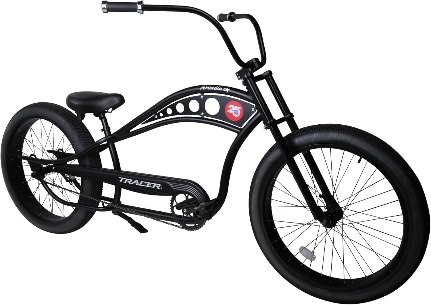 Tracer Matte Black Arcadia 26 Inch Fat Tire Stretch Chopper Bicycle For ...