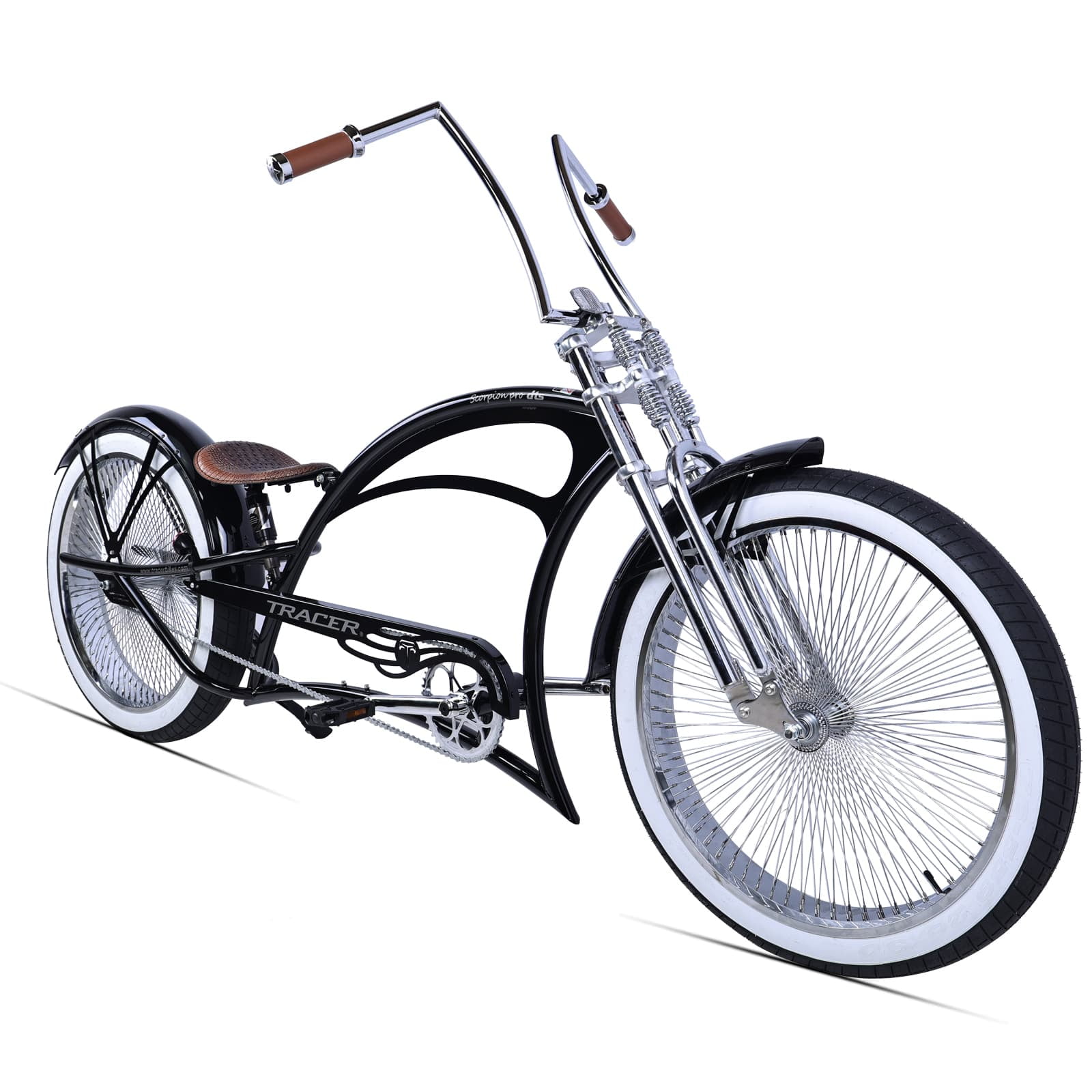 Tracer Scorpion Pro DTS Stretch Beach Cruiser Bike, 26" Wheel, Dual Spring Fork, Coaster Brake ...