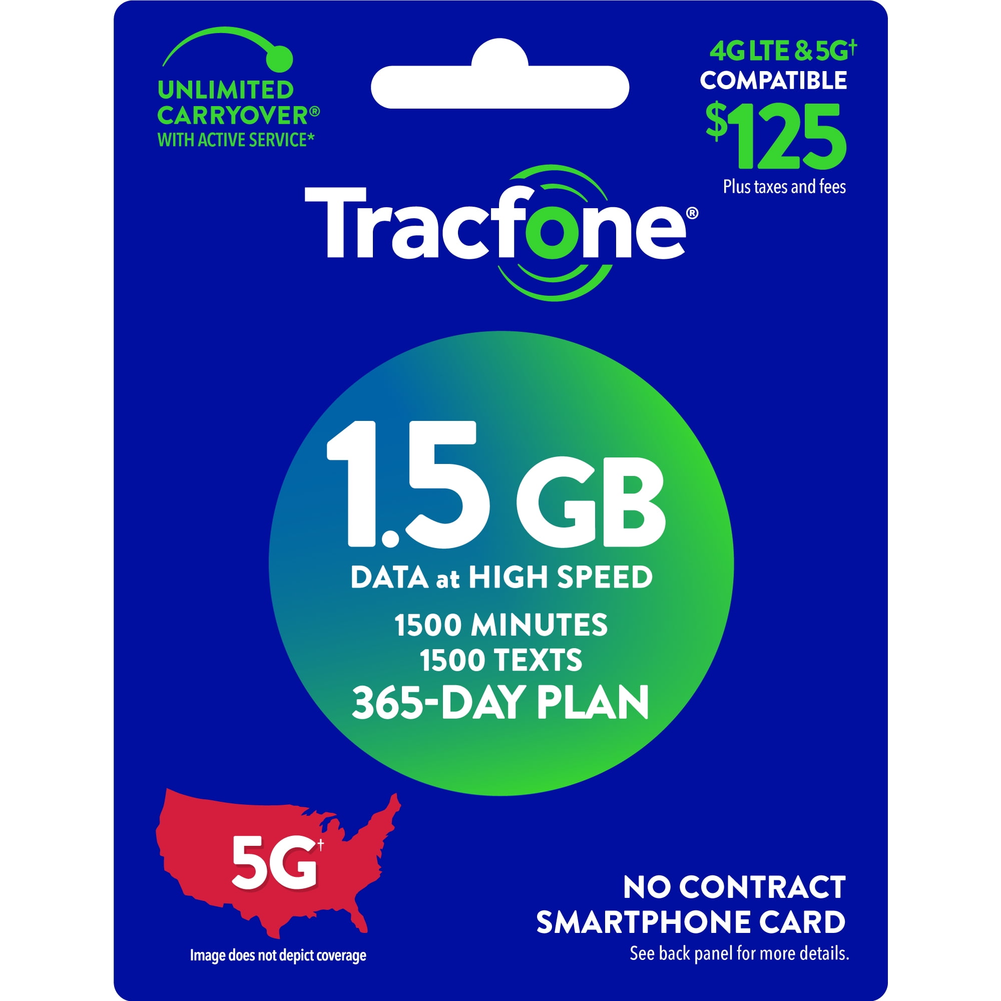 Tracfone $125 Smartphone 1-Year Prepaid Plan 1500 Min/ 1500 Txt/ 1.5GB ...