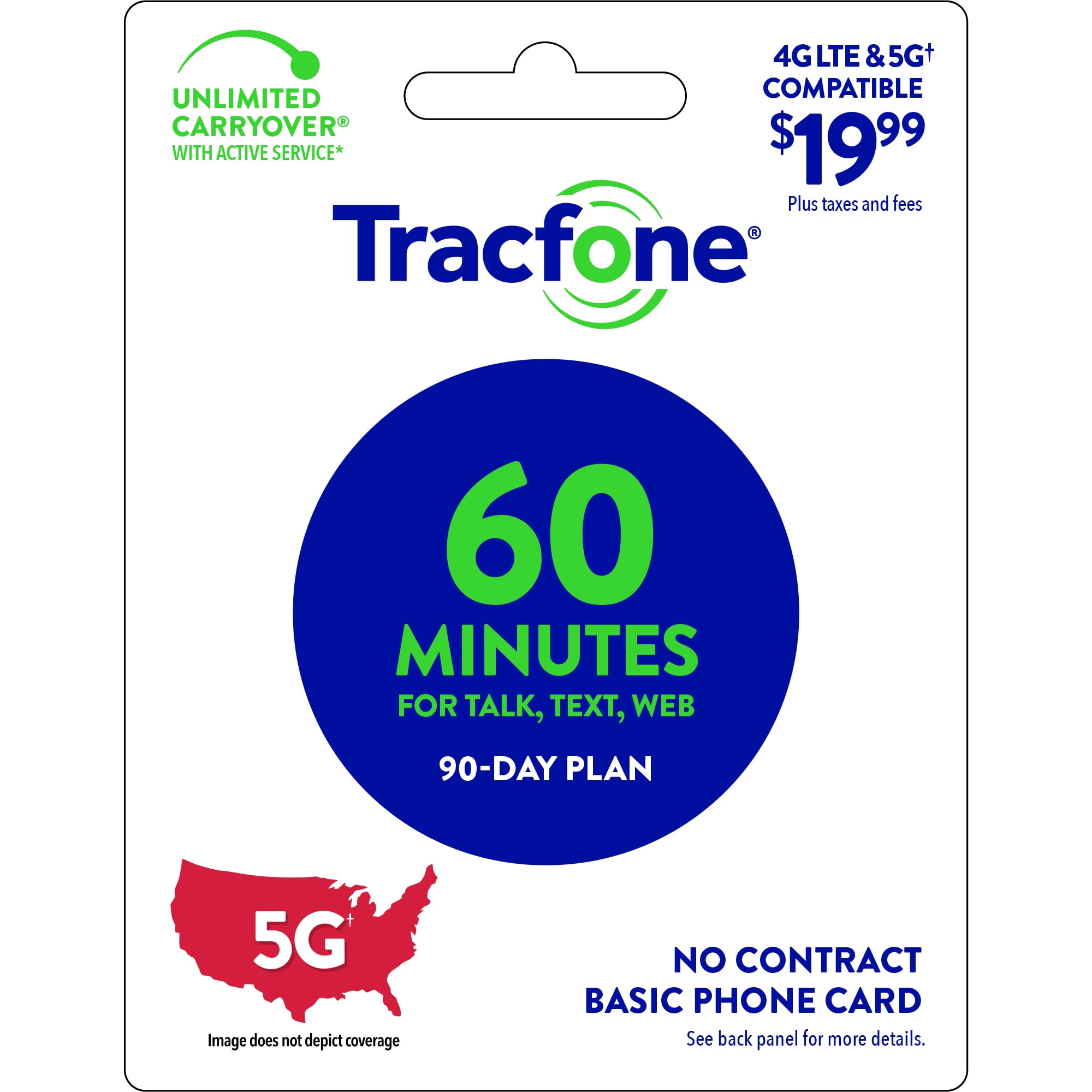 Tracfone $19.99 Basic Phone 60 minutes 90-Day Prepaid Plan Direct Top ...