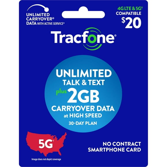 Tracfone $20 Smartphone Unlimited Talk & Text 30-Day Prepaid Plan (2GB ...