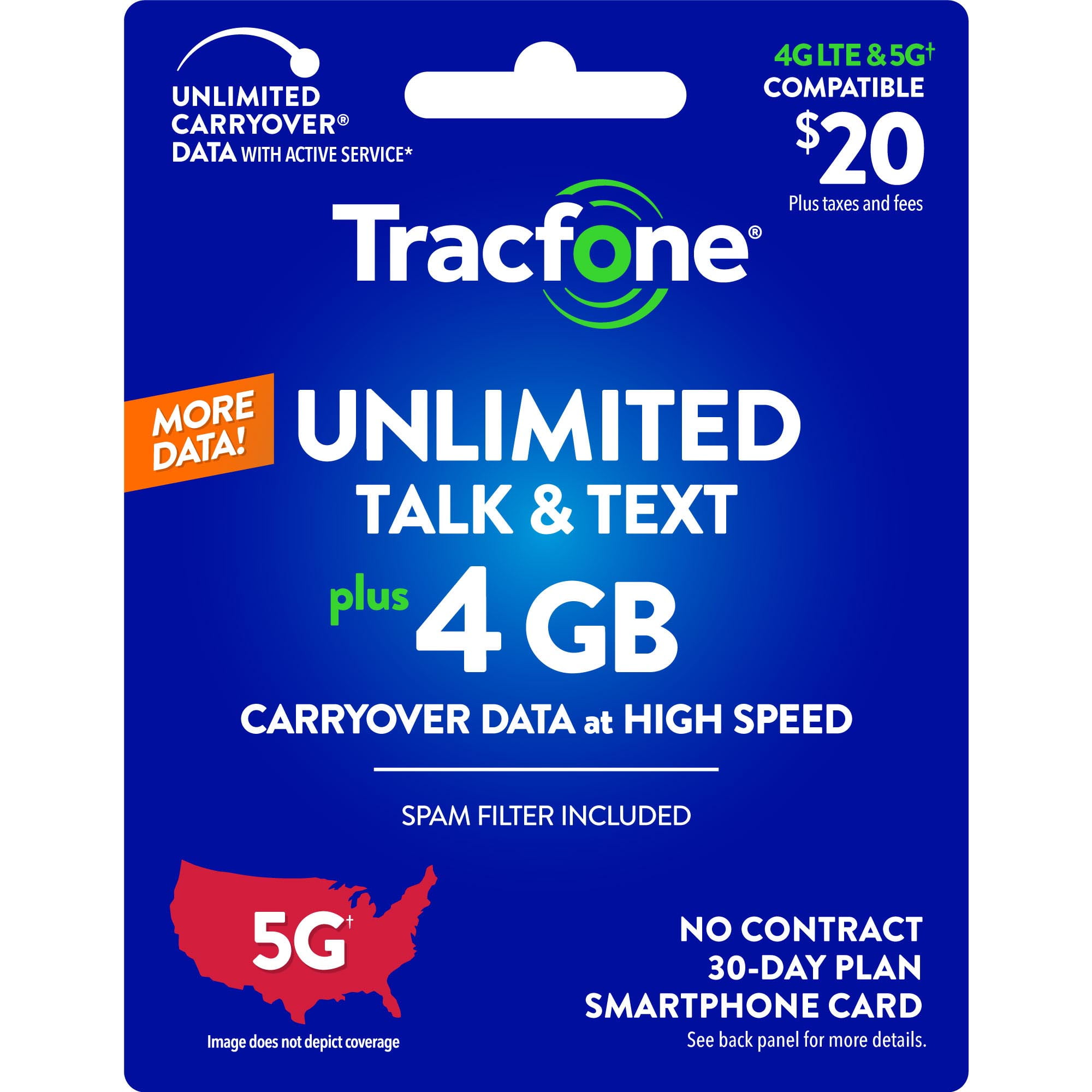 Tracfone $20 Smartphone Unlimited Talk & Text 30-Day Prepaid Plan (4 GB ...