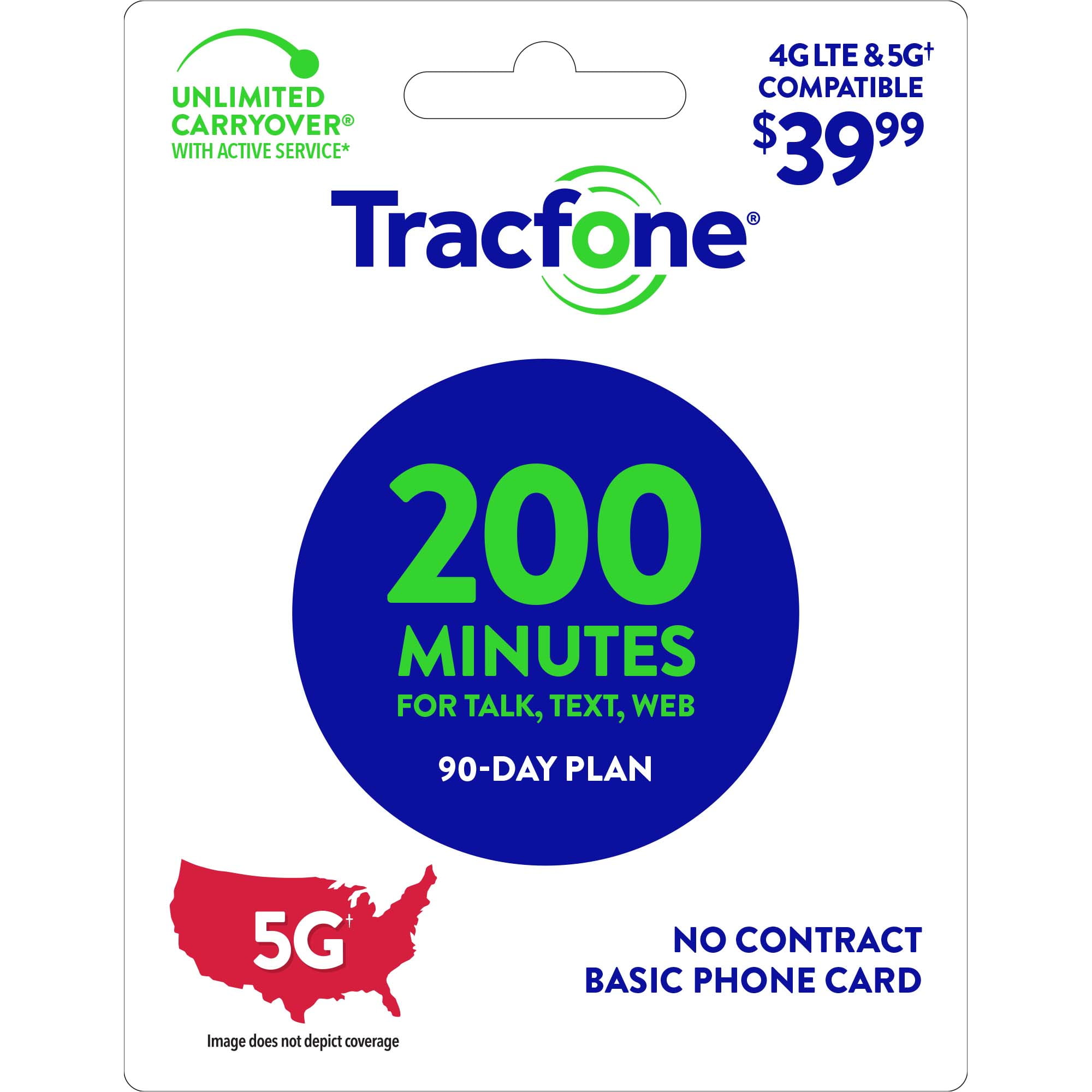 Tracfone $39.99 Basic Phone 200 Minutes 90-Day Prepaid Plan Direct Top ...