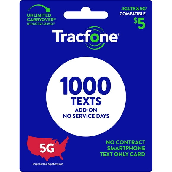 Tracfone $5 Text Only Add On (1000 texts) Direct Top Up