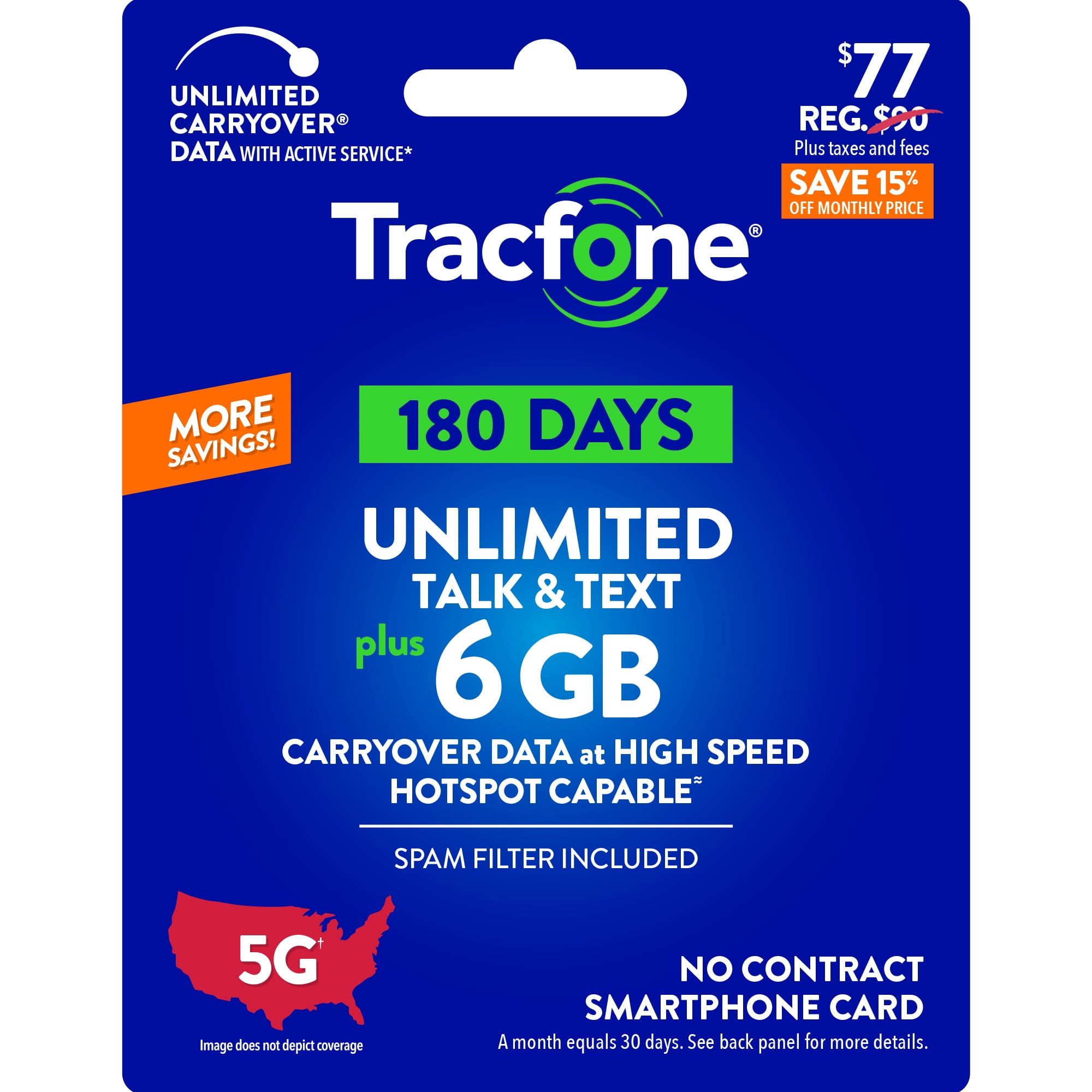 Tracfone $77 Unlimited Talk & Text plus 6 GB of Data 180-Day - Prepaid ...