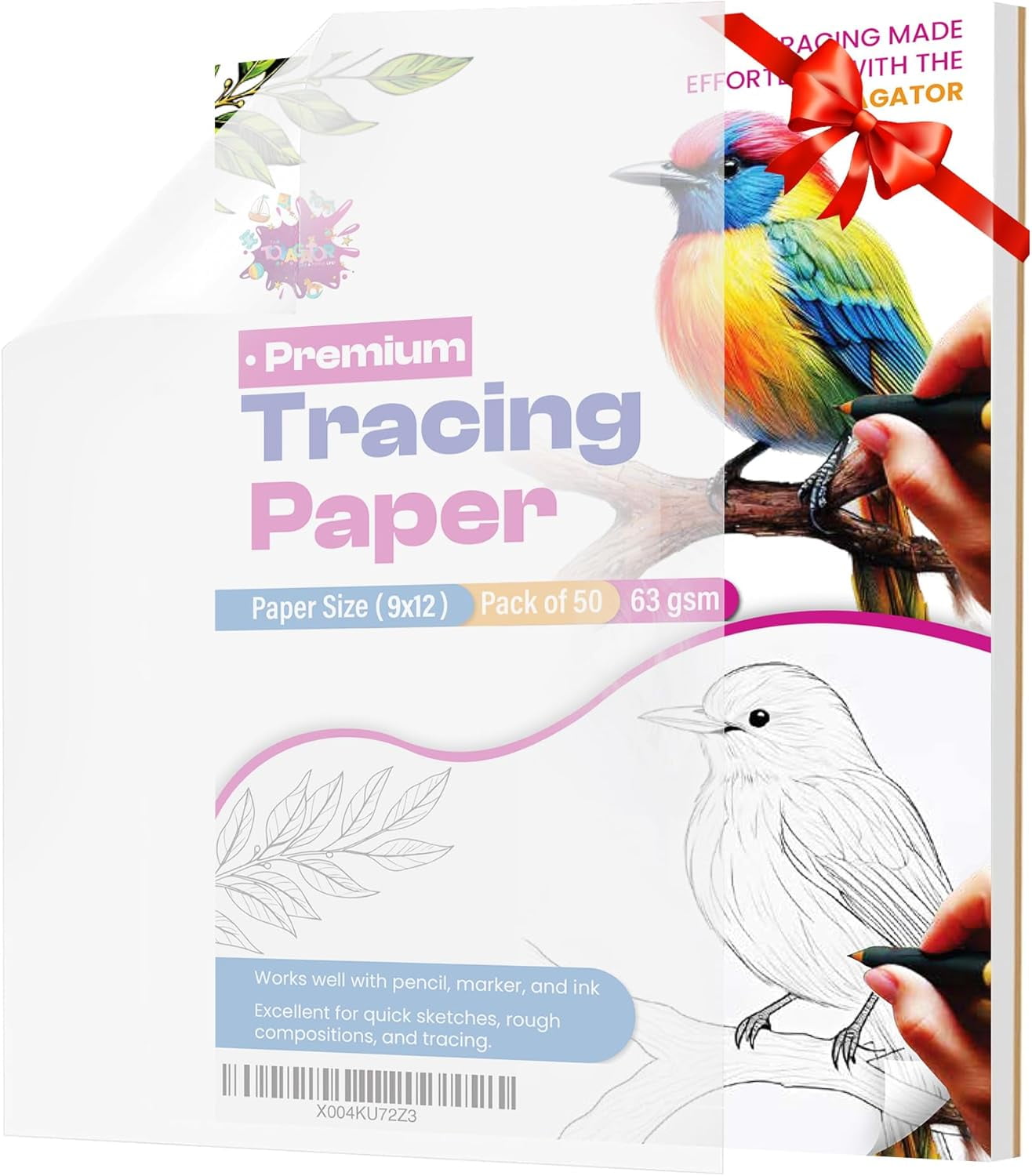 Tracing Paper 9 x 12 Inch - 50 Sheets 41lb/63gsm Transparent Vellum ...