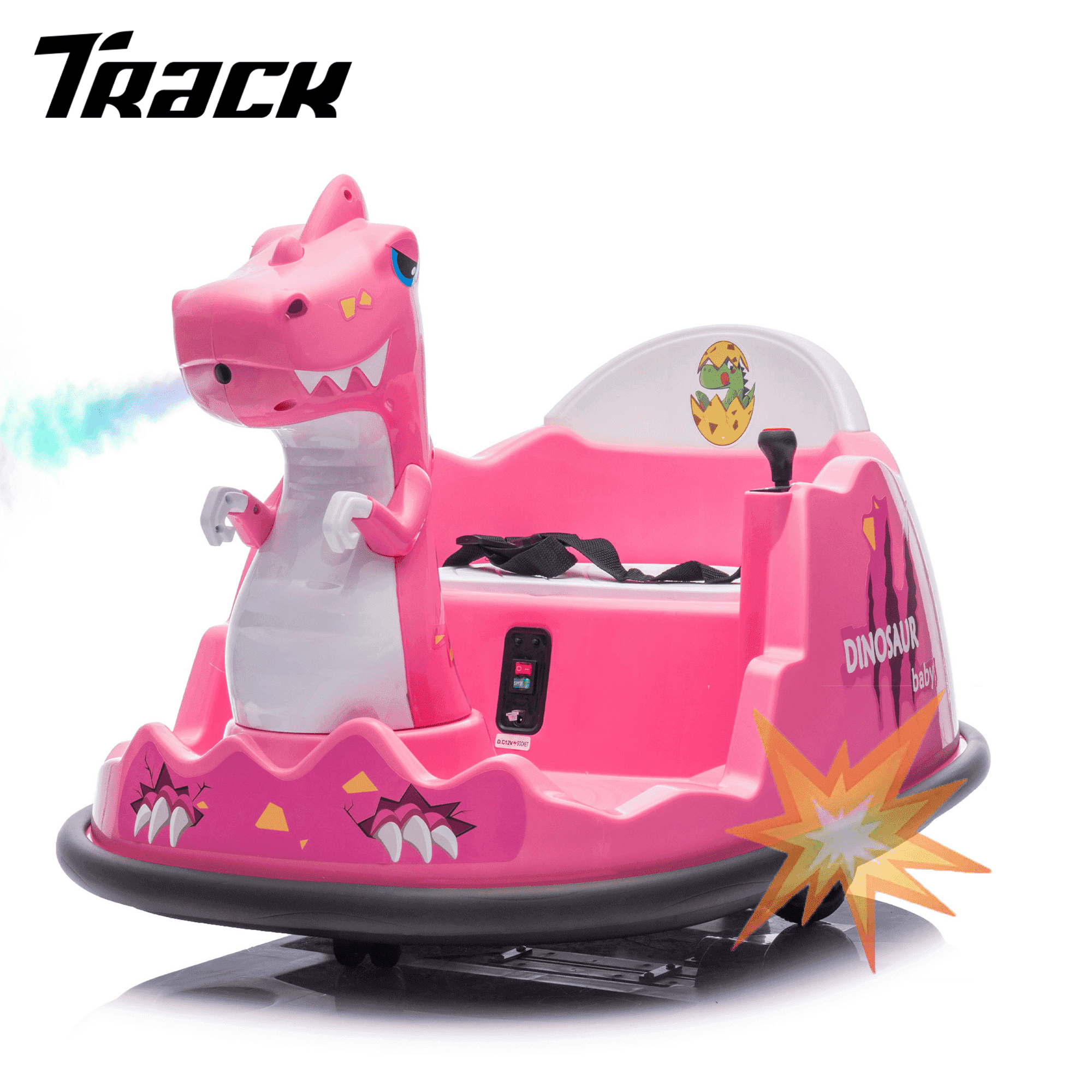 Track Seven 12V Electric Dinosaur Bumper Car for Kids, Spray Light, 360 ...