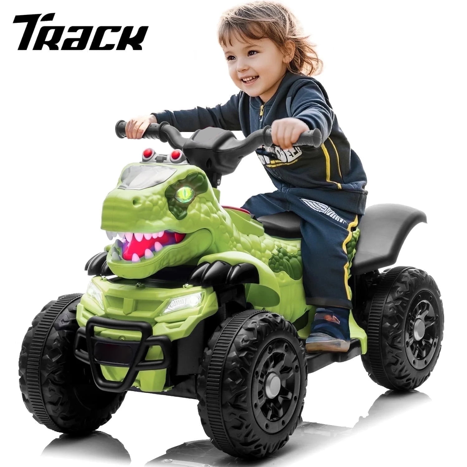 Track Seven 12V Kids Dinosaur Electric ATV, Green Ride-On Four Wheeler ...