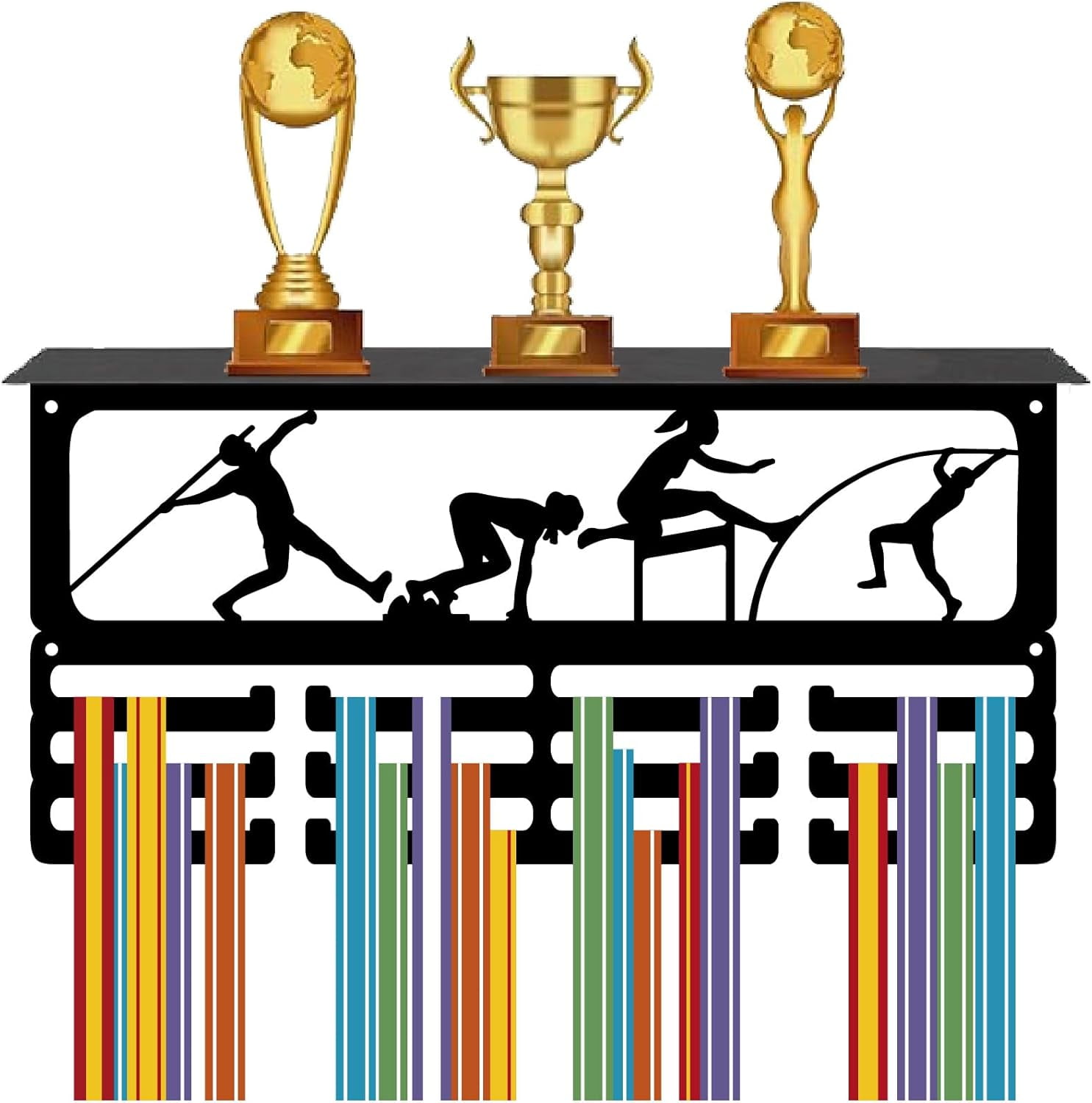 Track and Field Medal Hanger Trophy Holder Shelf Iron 3 Row Hold 60 ...