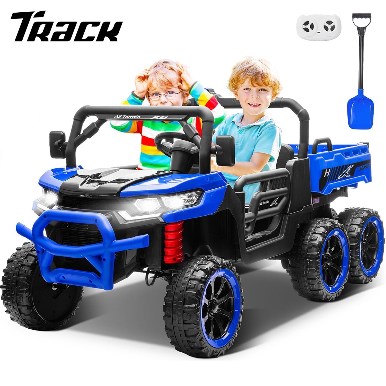 Track Seven 24V 2-Seater Ride on Dump Truck, 4WD 6-Wheel Kids Ride on ...