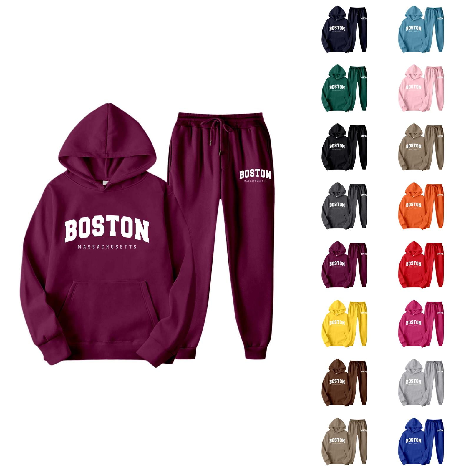Track Suits for Women Set Boston Graphic Hoodie and Jogger Sweatpants 2 ...