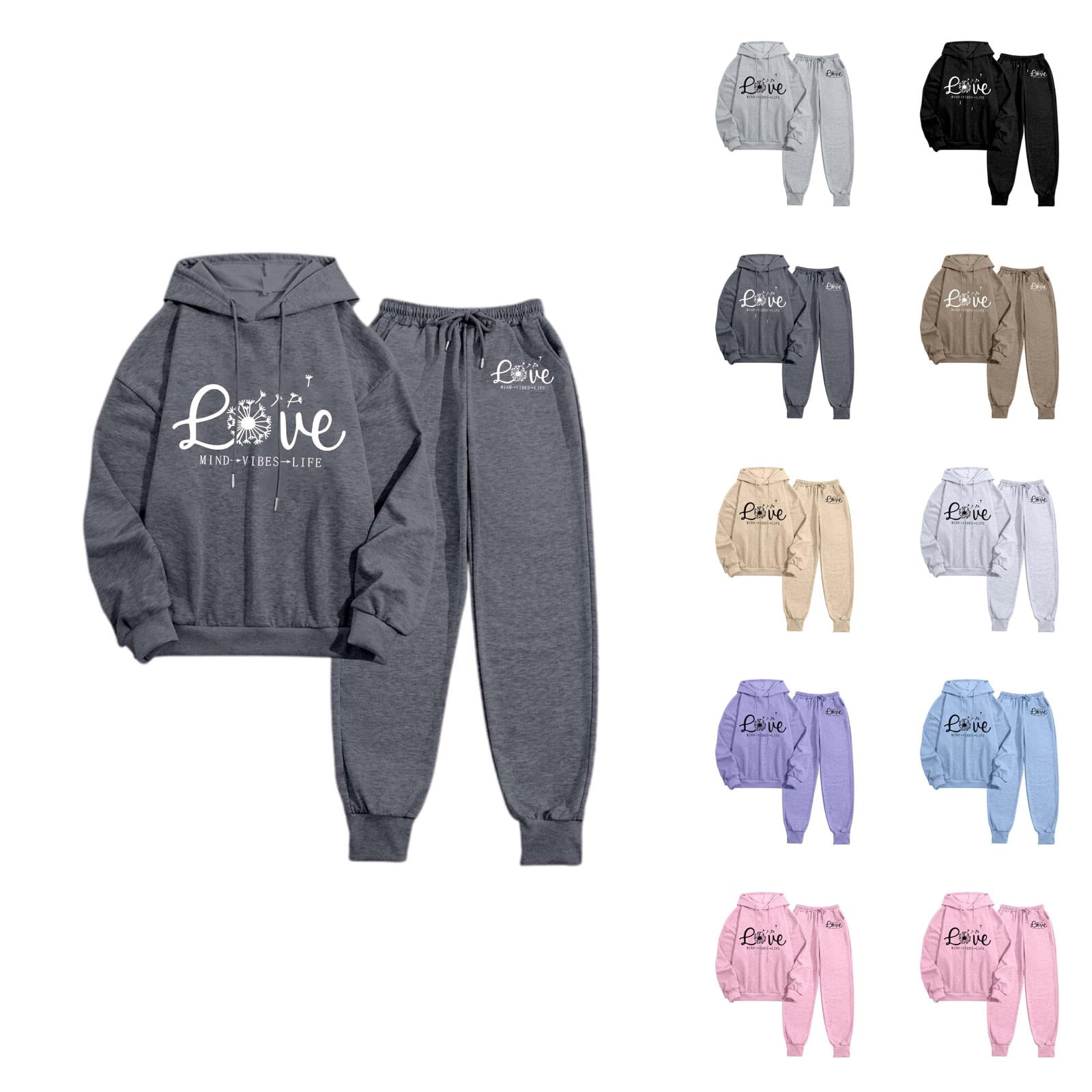 Track Suits for Women Set Fall Winter Graphic Hoodie and Jogger ...