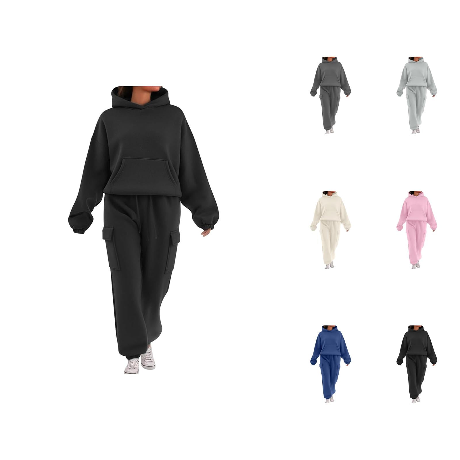 Track Suits for Women Set Plain Hoodie and Cargo Jogger Sweatpants 2 ...
