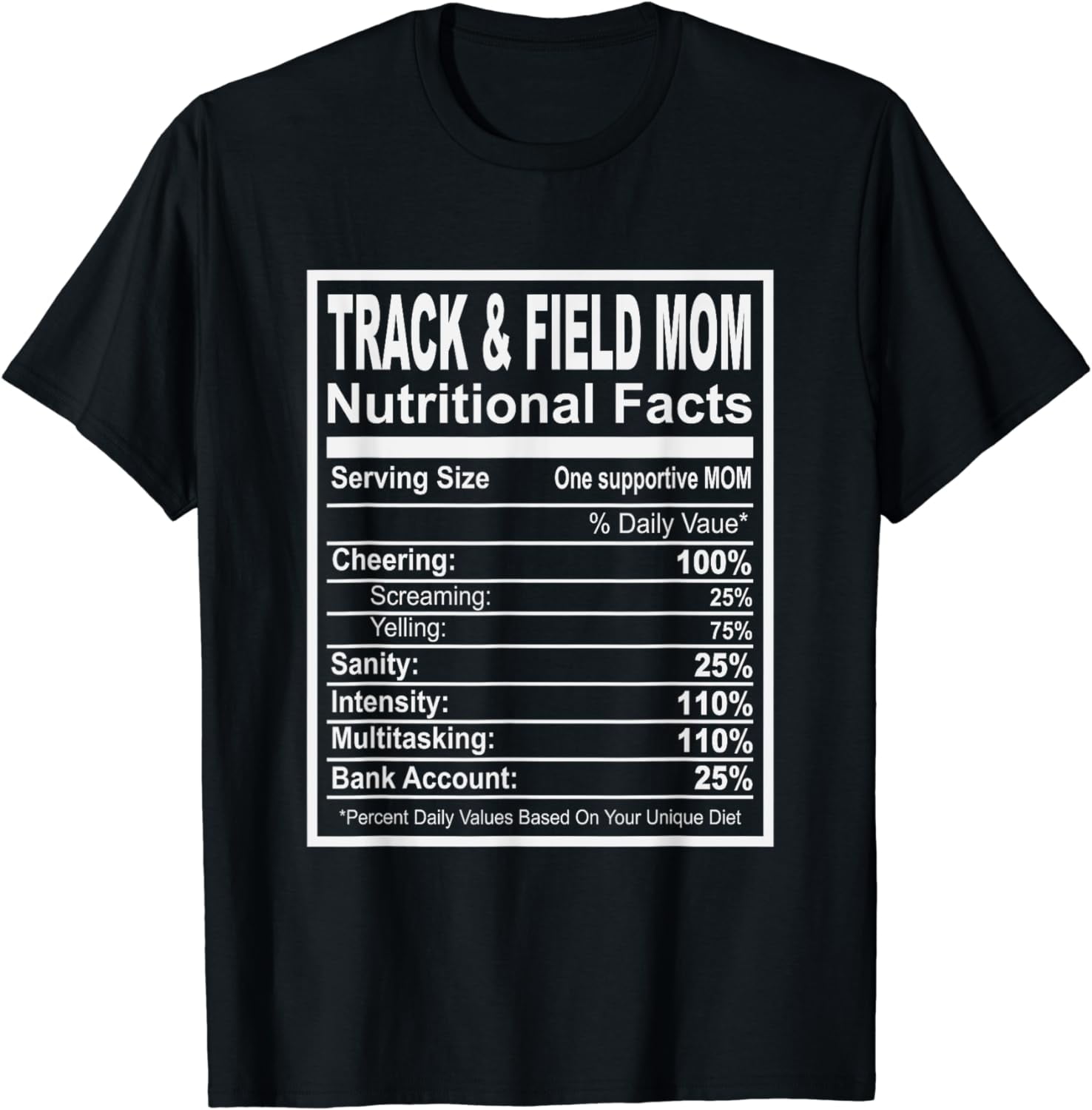 Track and Field Mom Nutritional Facts T-Shirt - Walmart.com