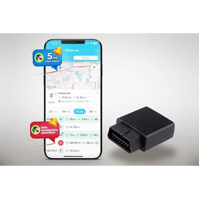 TrackForce OBD GPS Tracker for Cars-Easy Installation-Harsh Driving Alerts, Over One Year of ...