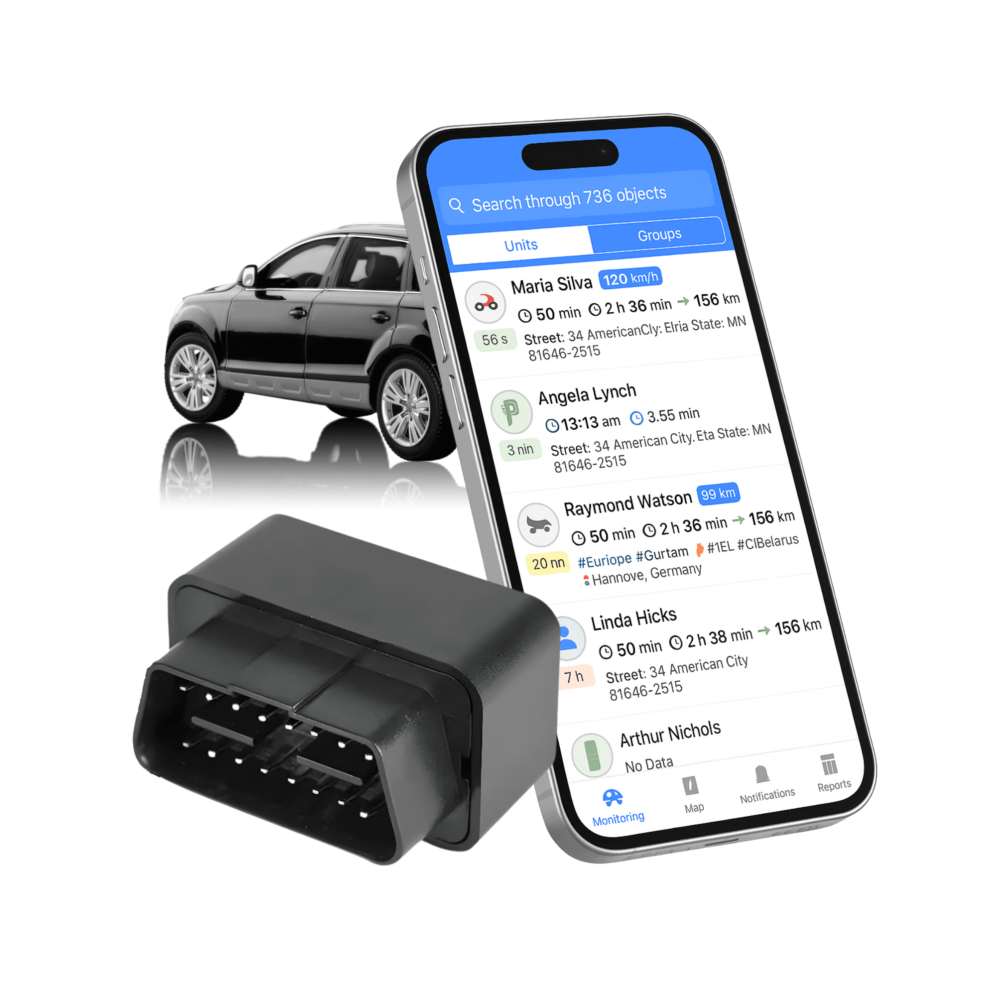 Gpsnvision Real-Time OBD GPS Tracker for Vehicles – 4G LTE Car Tracking Device with Driving ...