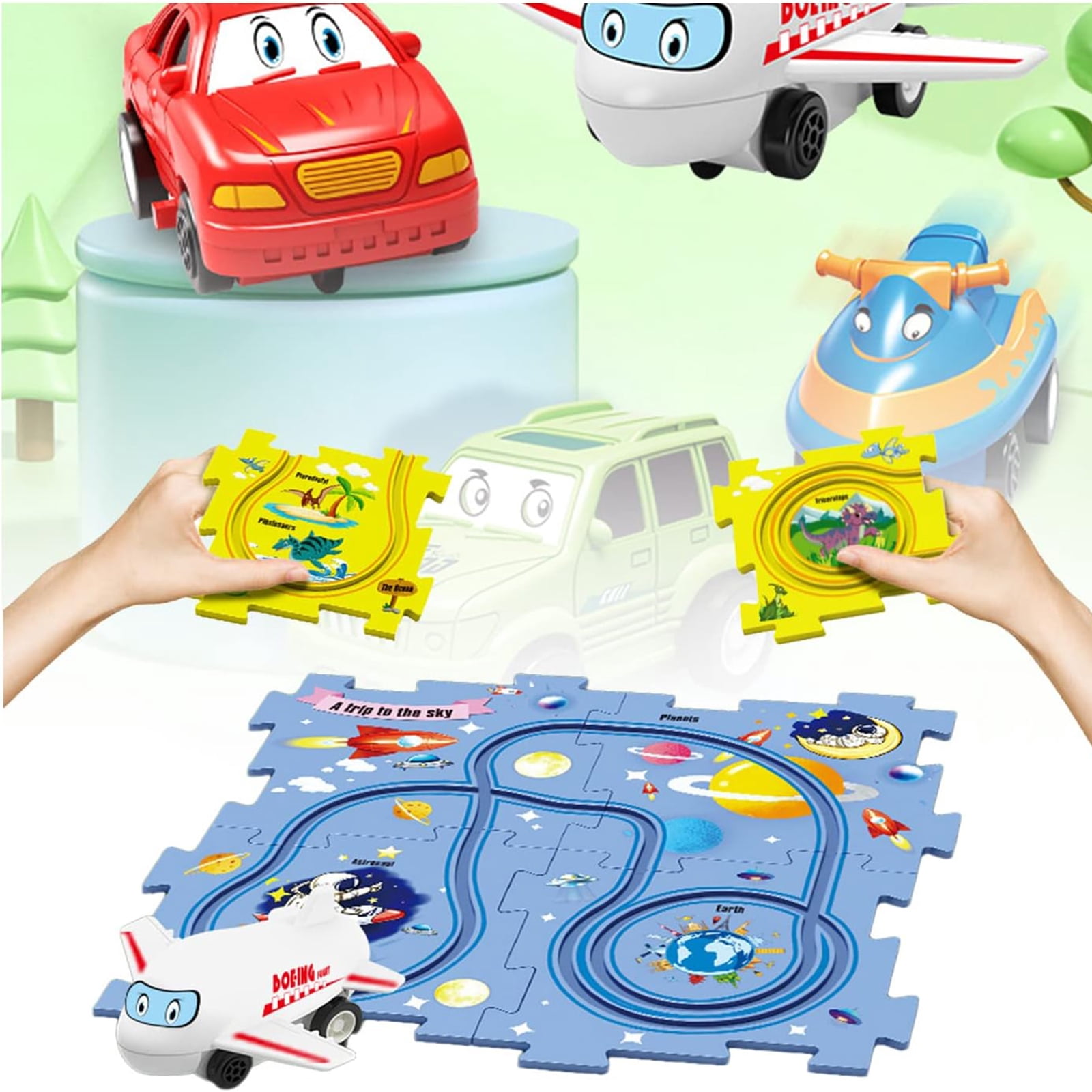 Trackmates Kids Car Track Set, DIY Assembling Electric Trolley, Slot ...