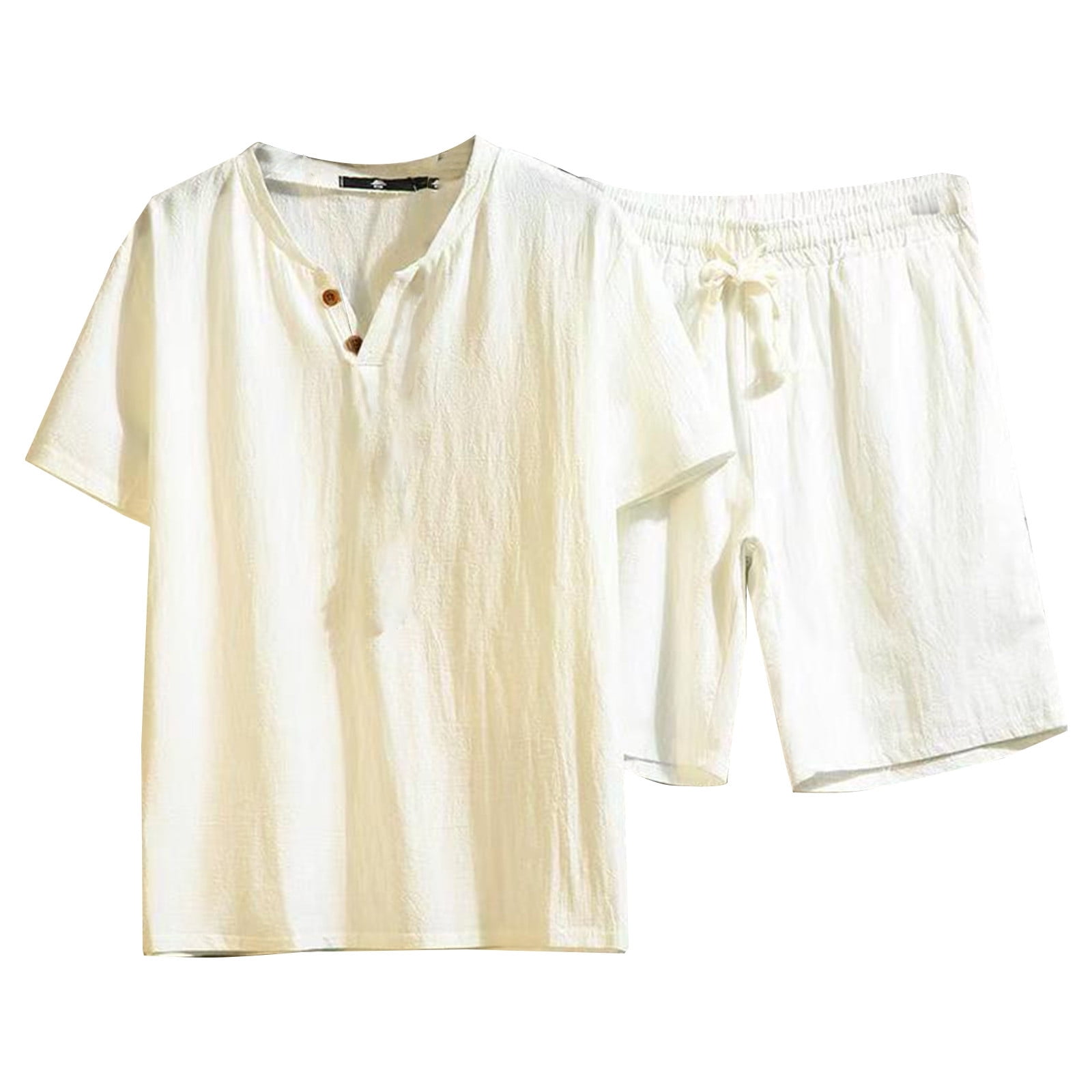 Tracksuit Men Men's Linen Short Sleeve Shirt And Shorts Set Summer ...