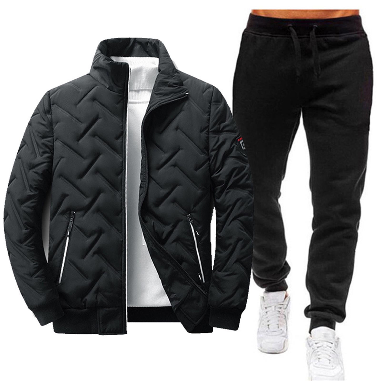 Tracksuit Men Men's Solid Color Stand Up Collar Jacket Trouser Set ...