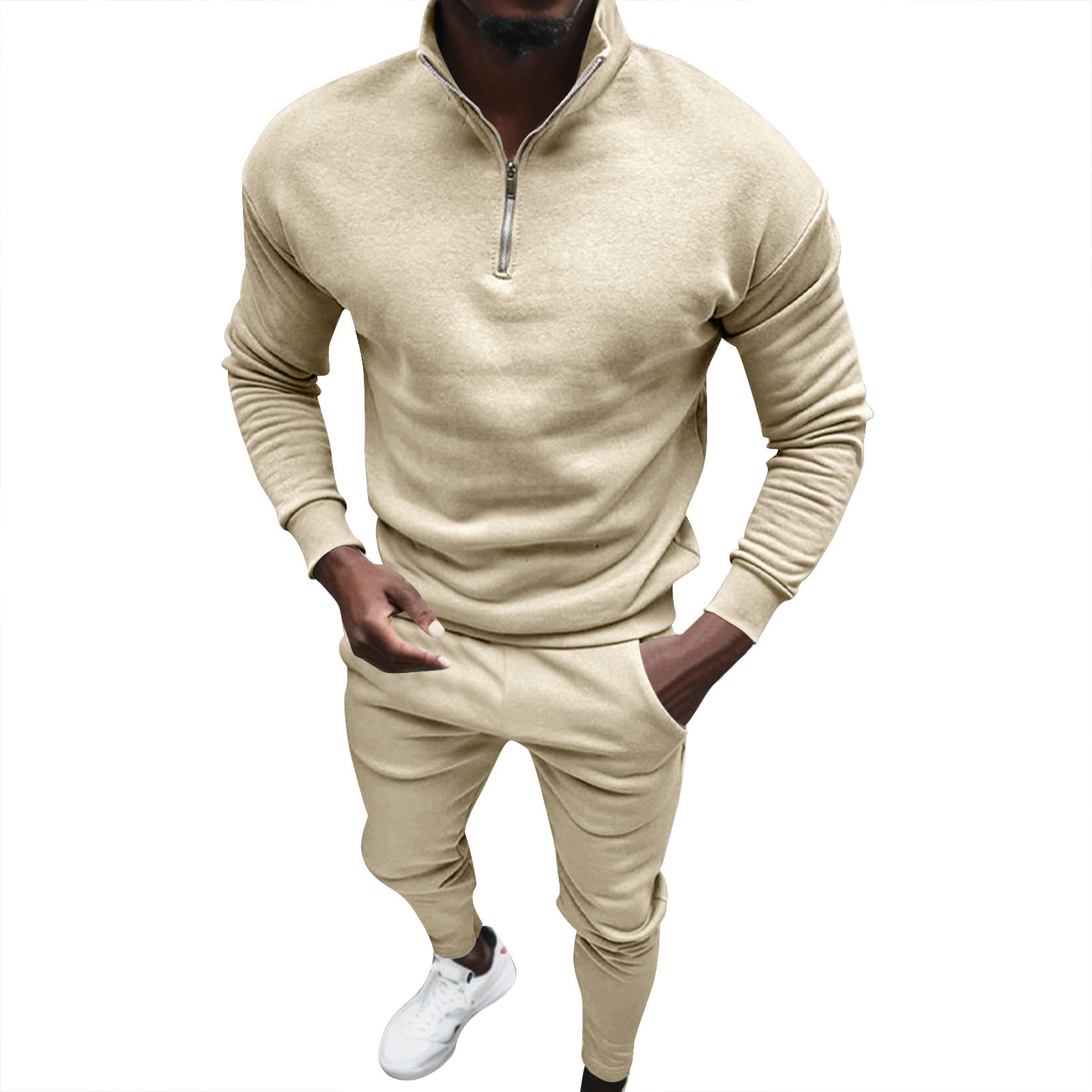 Tracksuit Men Men's Suit Fashion Sports Solid Color Long Sleeve Half ...