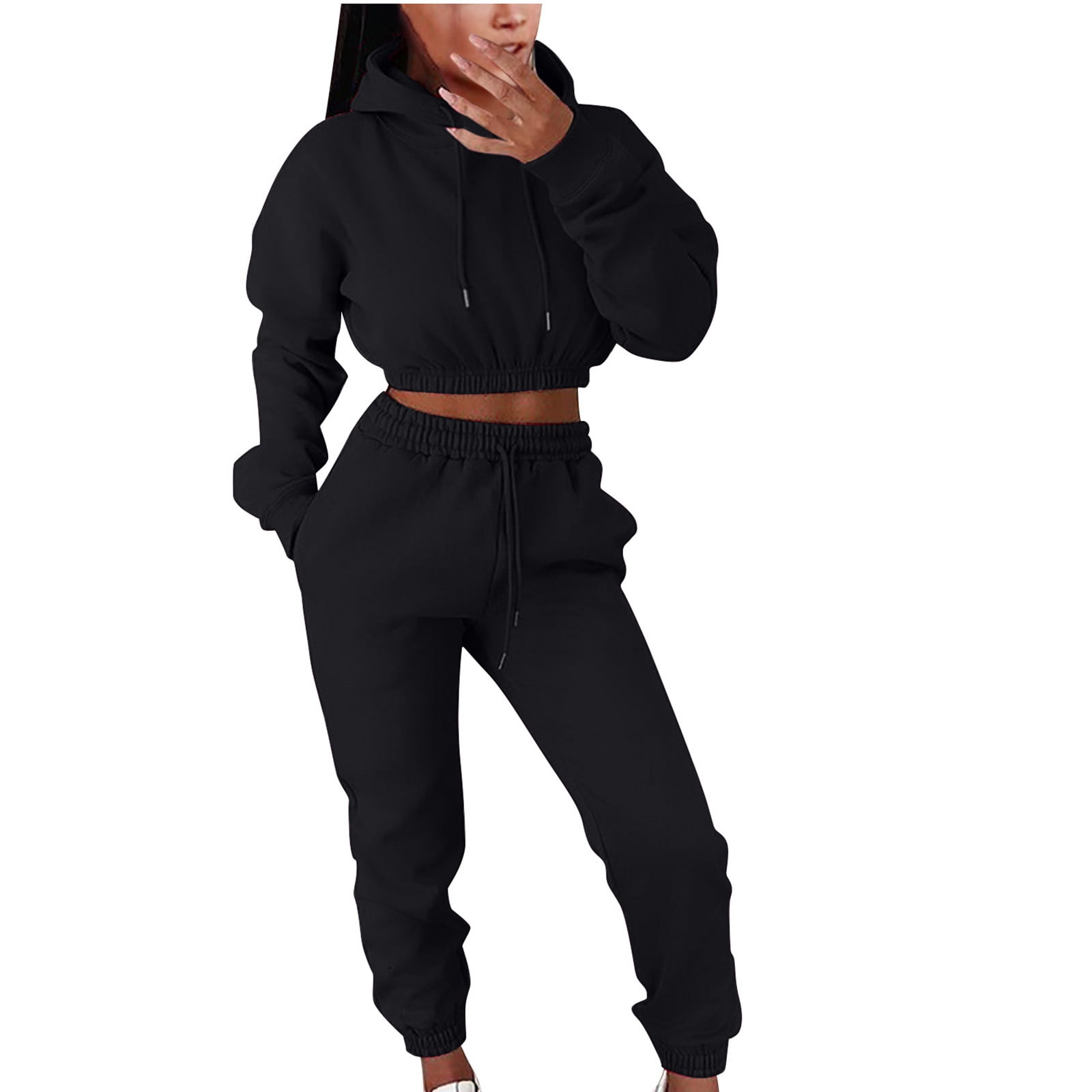 Tracksuit Womens Full Set Ladies Hoodies and Jogging Bottoms Cropped ...