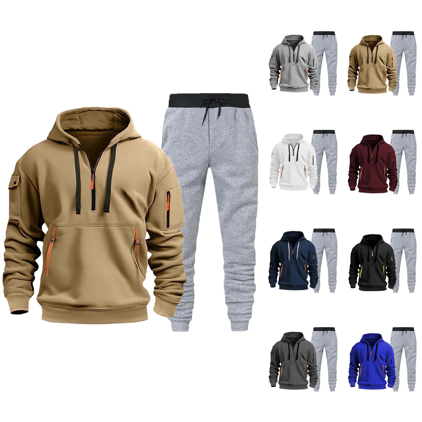 Tracksuit for Men 2025 Tactical Half Zip Hoodie and Jogger Sweatpants 2 ...