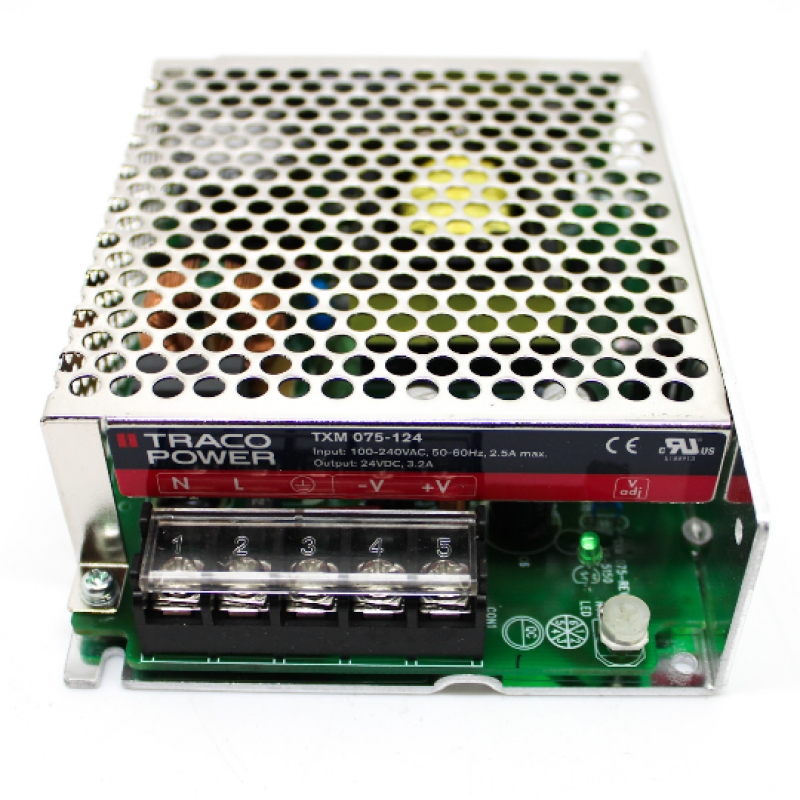 Traco Power 24VDC 3.2A 76.8W Enclosed AC-DC Power Supply TXM 075-124 ...