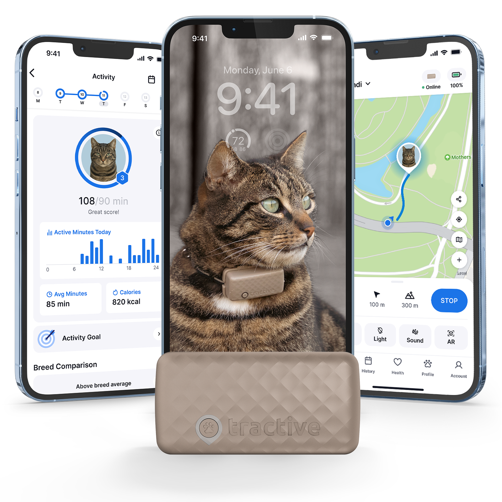 Tractive Cat Mini GPS Tracker with Activity Monitoring, Fits Any Collar ...