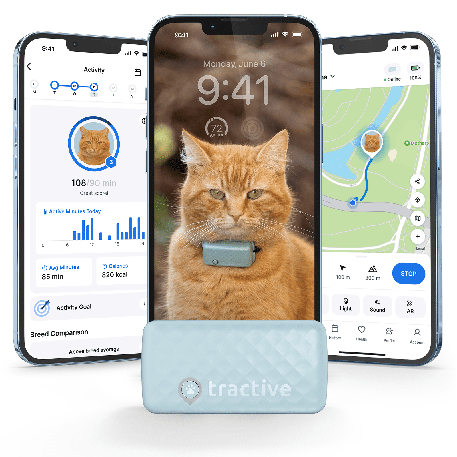 Tractive Cat Mini GPS Tracker with Activity Monitoring, Fits Any Collar ...