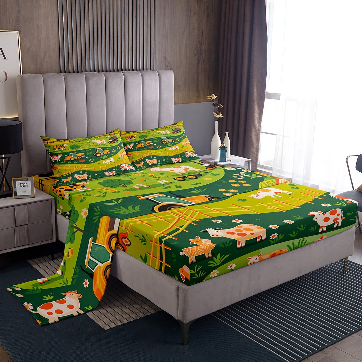 Tractor Bed Sheets King Size Cartoon Car Sheets Rustic Farmhouse Cow ...