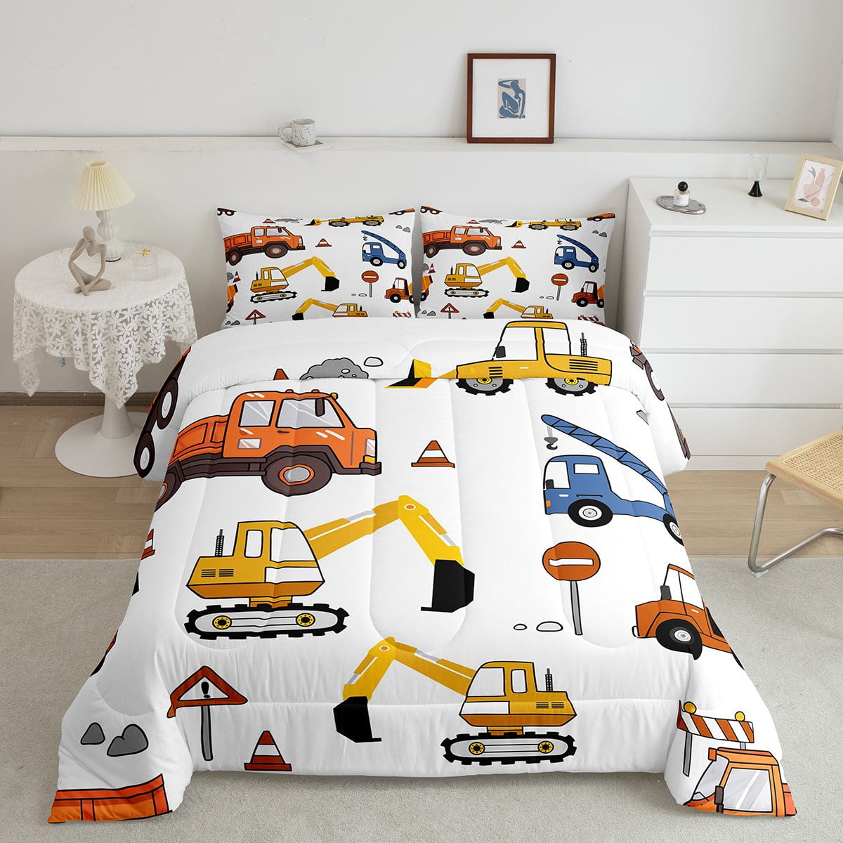 Tractor Bedding Cartoon Excavator Vehicle Comforter Set King Size ...