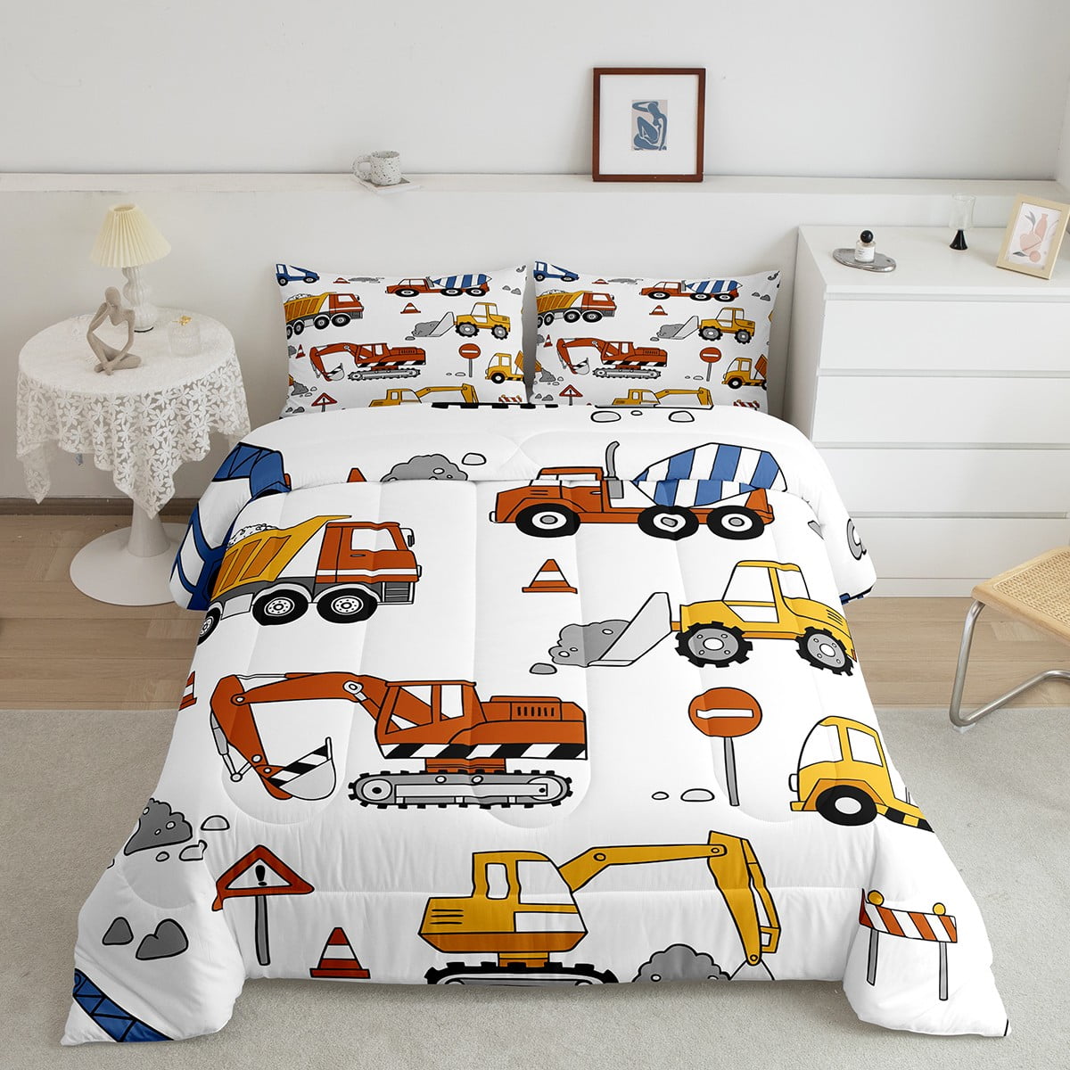 Tractor Bedding Cartoon Excavator Vehicle Comforter Set Twin Size ...